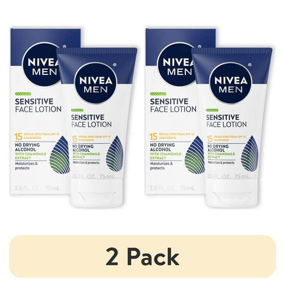 (2 pack) NIVEA MEN Sensitive Face Lotion, Moisturizer SPF 15 Broad Spectrum Sunscreen, 2.5 fl oz ...