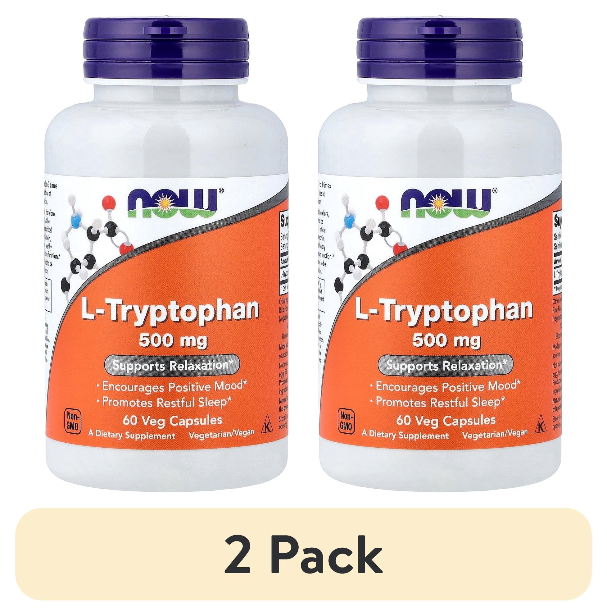 (2 pack) NOW Foods L-Tryptophan, 500 mg, 60 Veg Capsules - Walmart.com