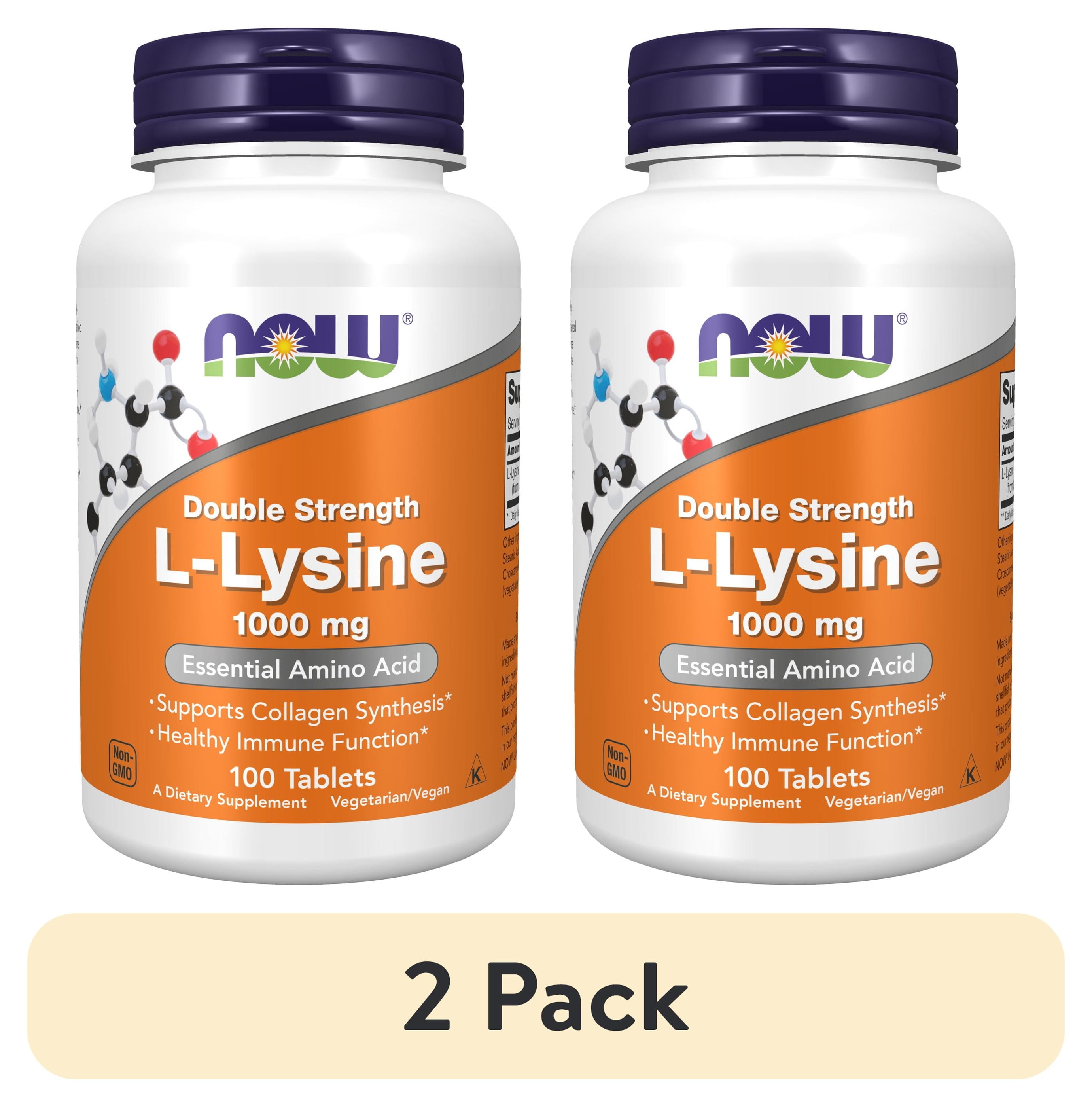 (2 pack) NOW Supplements, L-Lysine (L-Lysine Hydrochloride) 1,000 mg ...