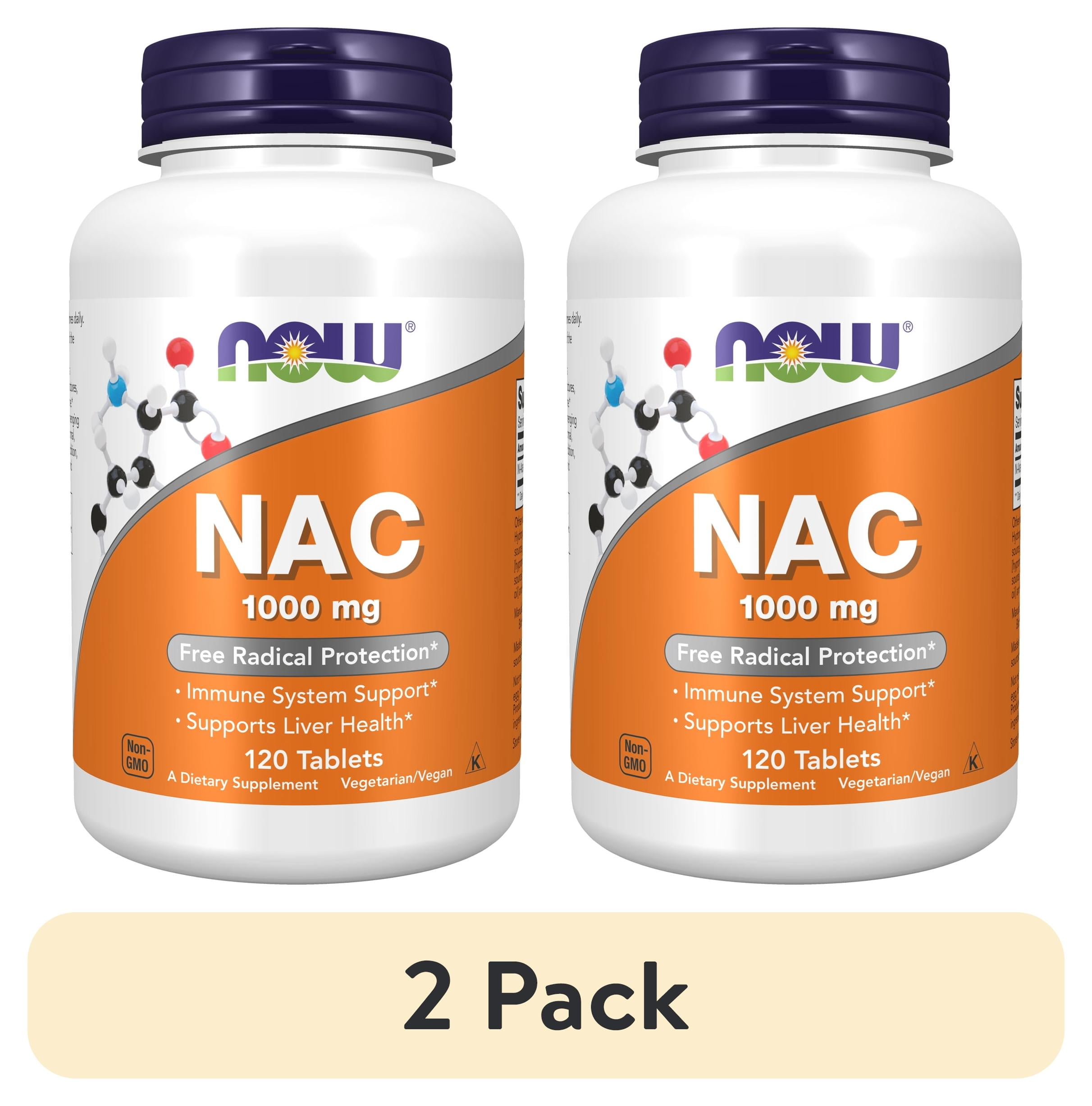 (2 pack) NOW Supplements, NAC (N-Acetyl-Cysteine) 1,000 mg, Free Radical Protection*, 120 ...
