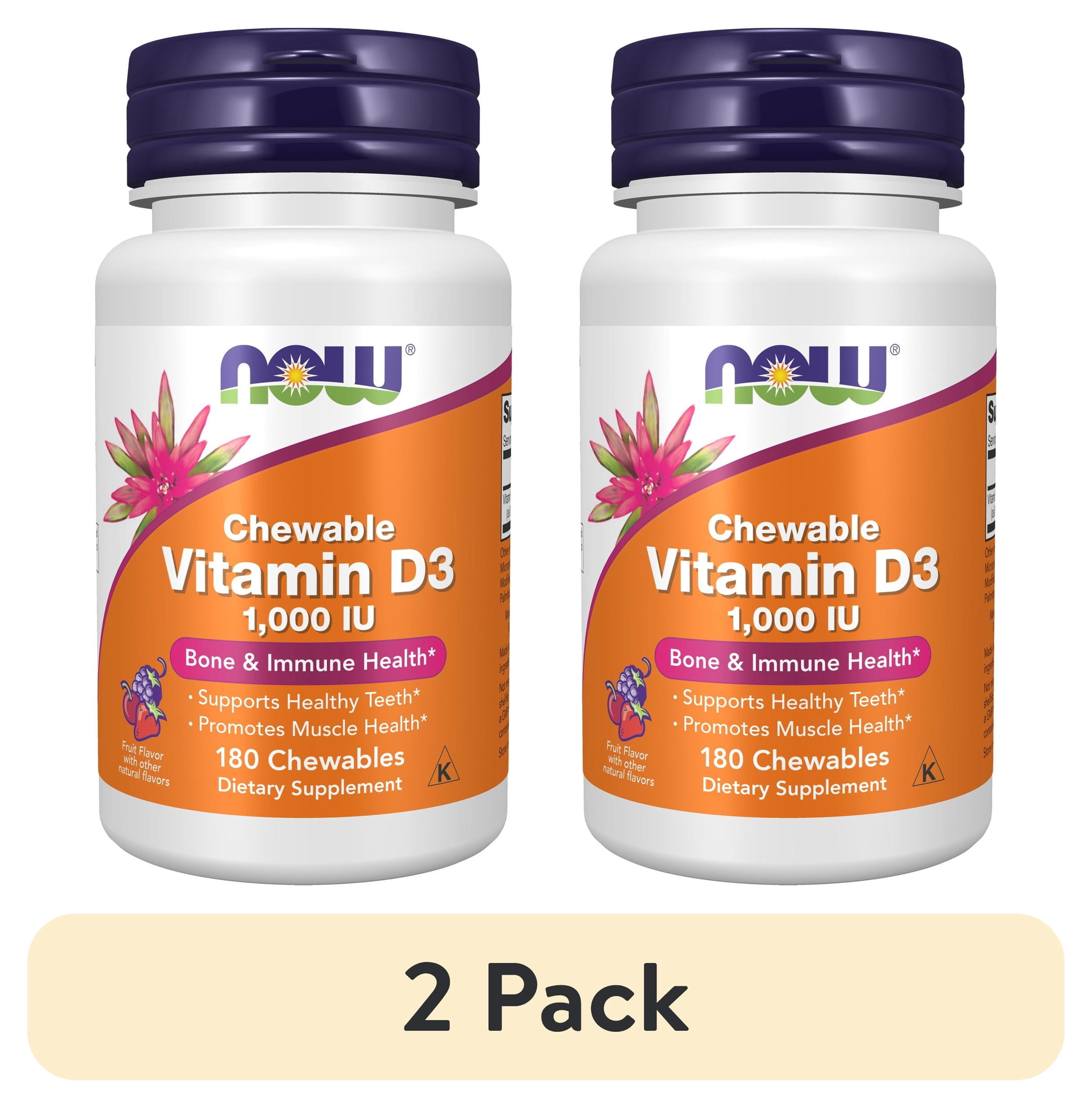 (2 pack) NOW Supplements, Vitamin D-3 1,000 IU, Natural Fruit Flavor ...