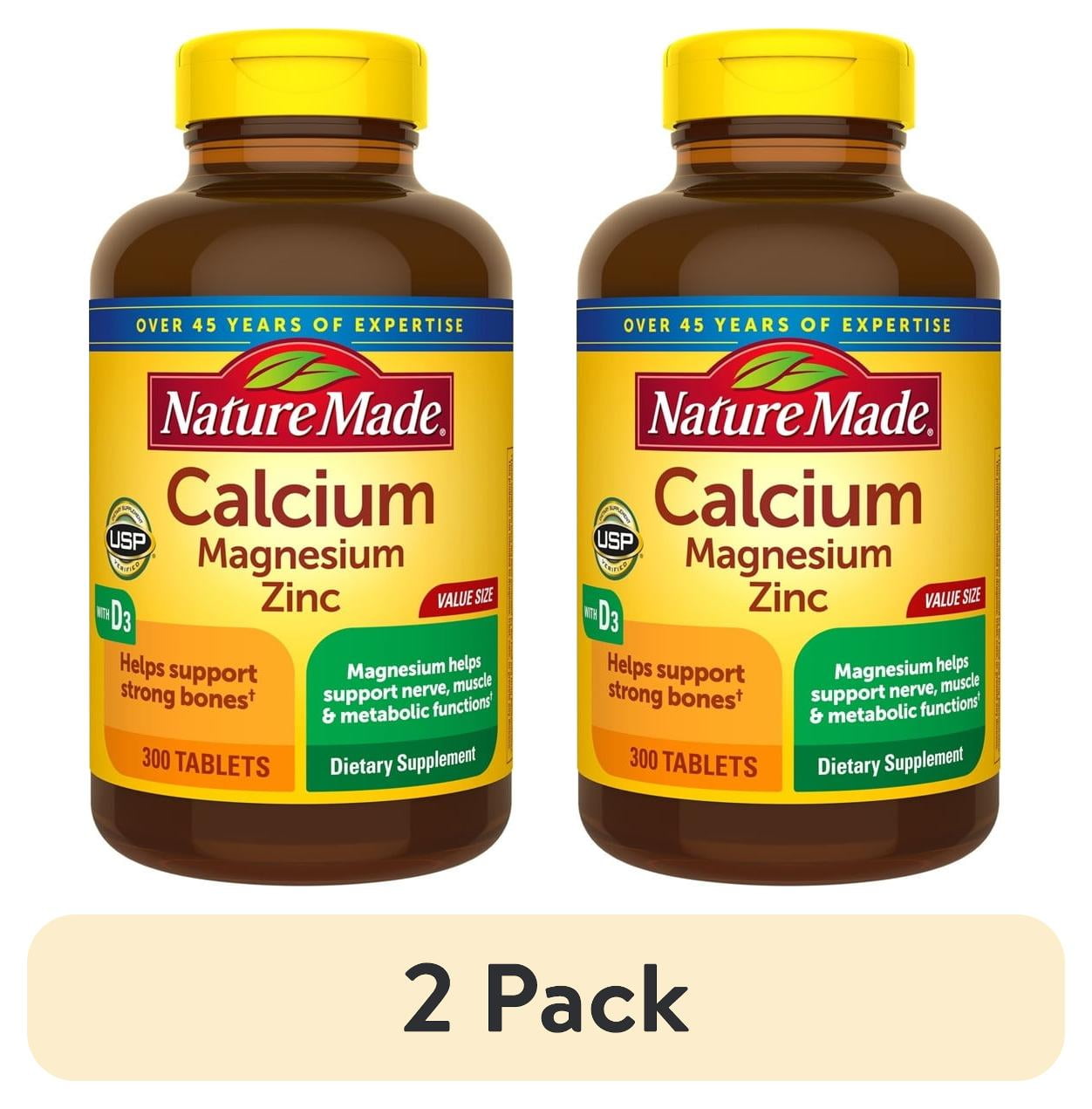 (2 pack) Nature Made Calcium Magnesium Zinc with Vitamin D3, Dietary ...