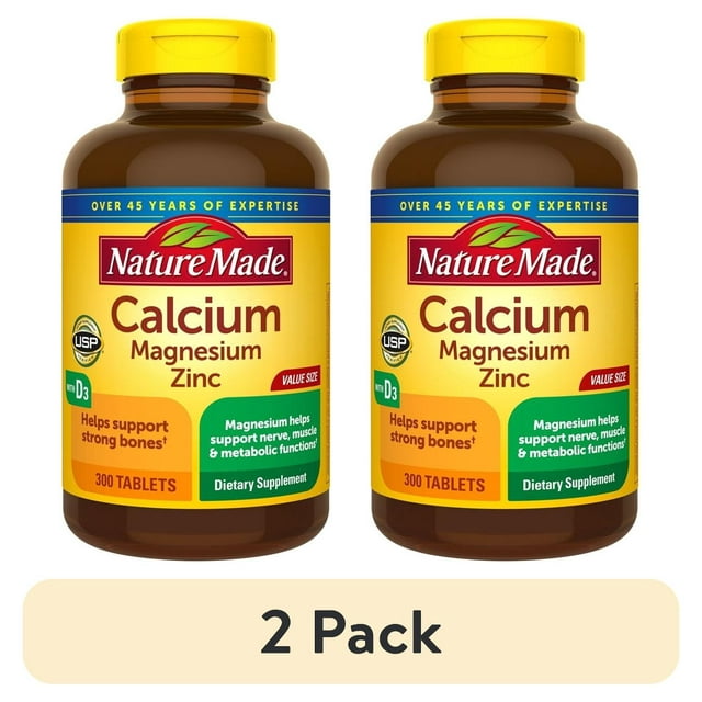 (2 pack) Nature Made Calcium Magnesium Zinc with Vitamin D3, Dietary ...