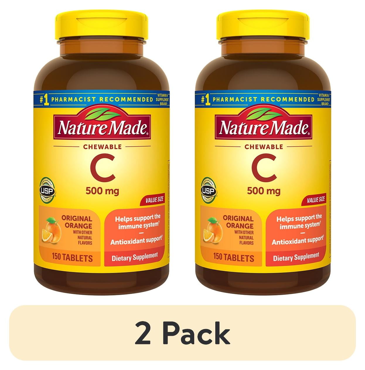 (2 pack) Nature Made Chewable Vitamin C 500 mg Tablets, 150 Count Value ...