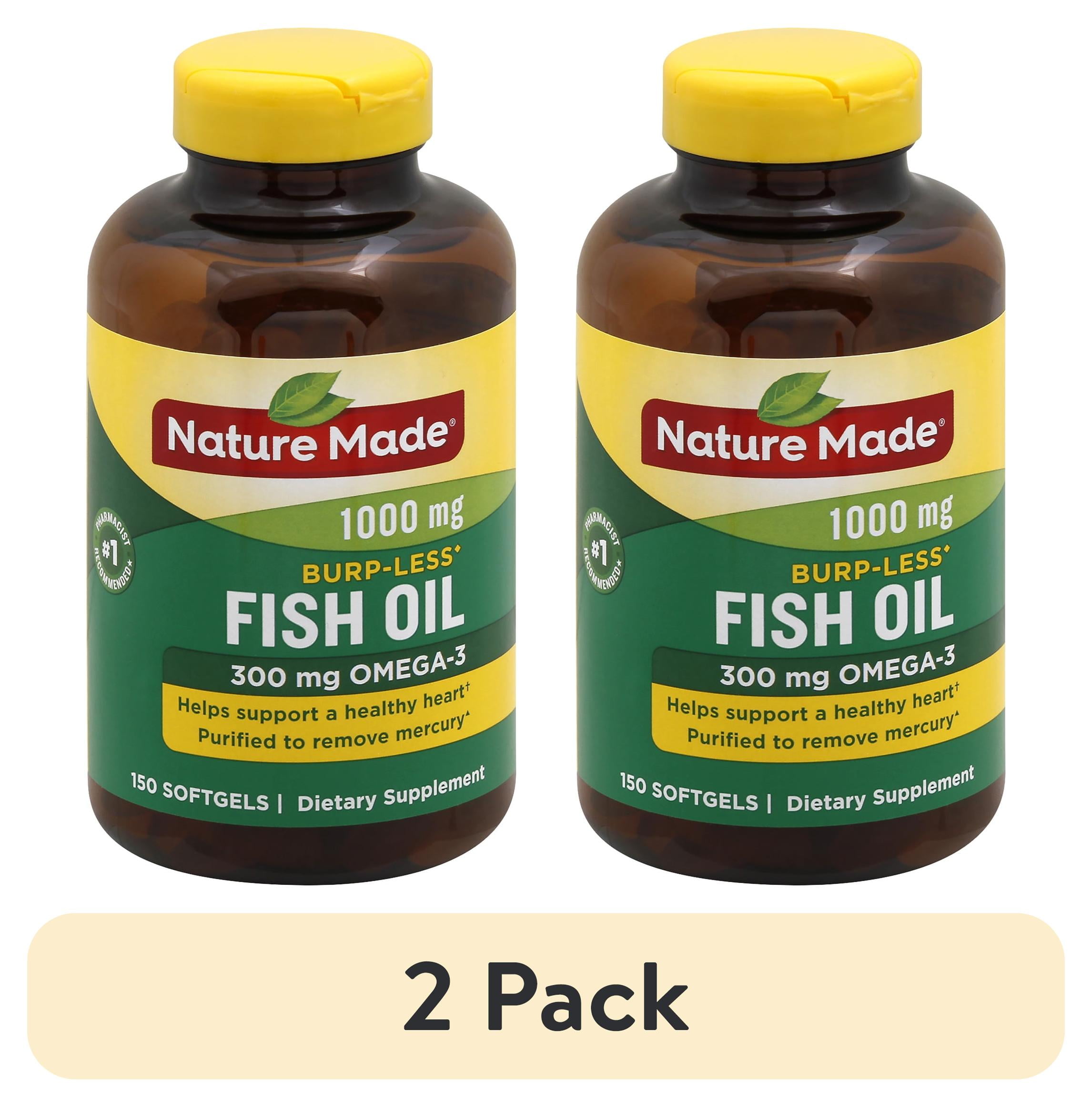 (2 pack) Nature Made Burp Less Fish Oil 2000 mg Per Serving Softgels ...