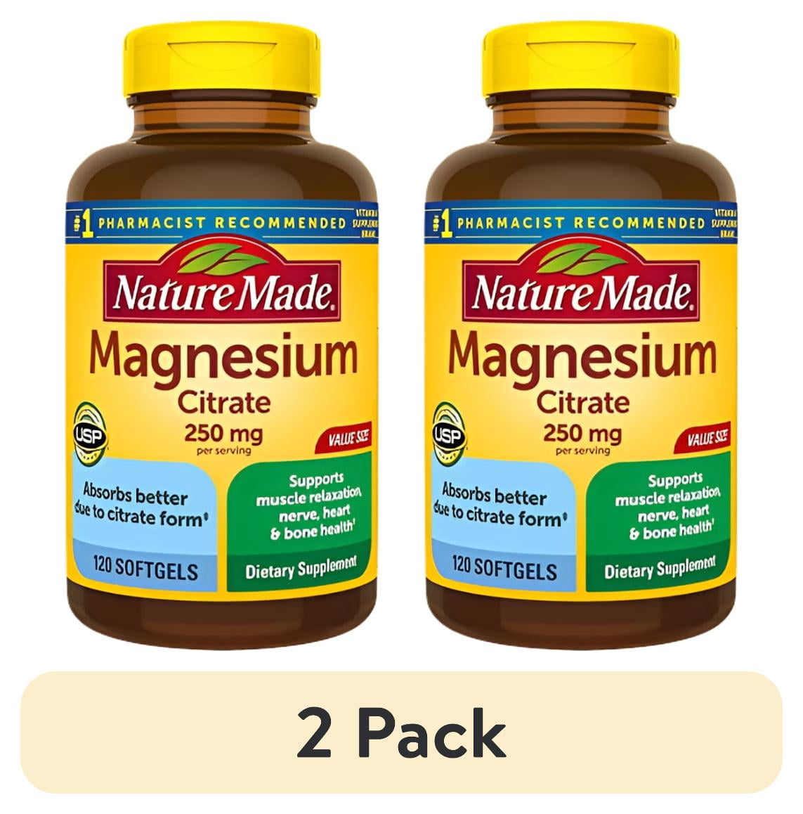 (2 pack) Nature Made Magnesium Citrate 250 mg/serving, for Muscle, Bone ...