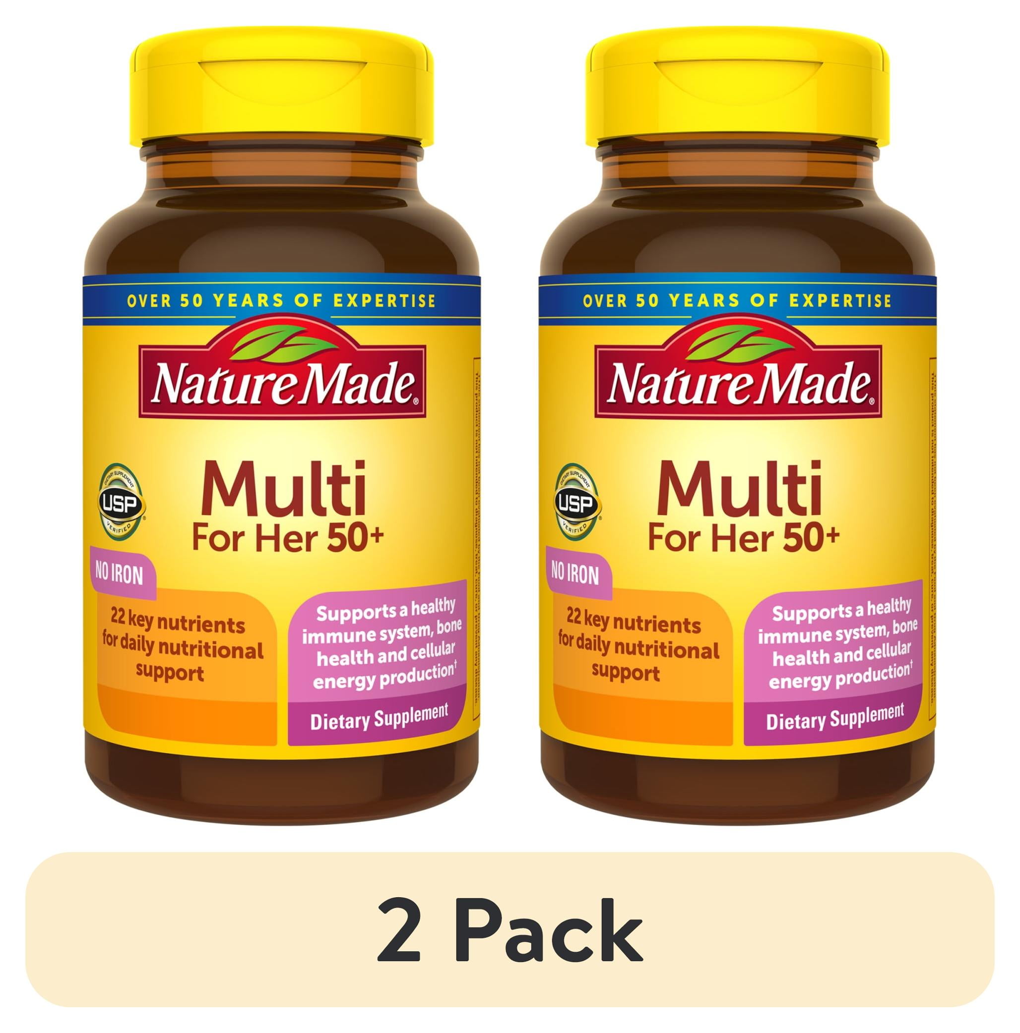 (2 pack) Nature Made Multivitamin For Women 50+ with No Iron Tablets ...