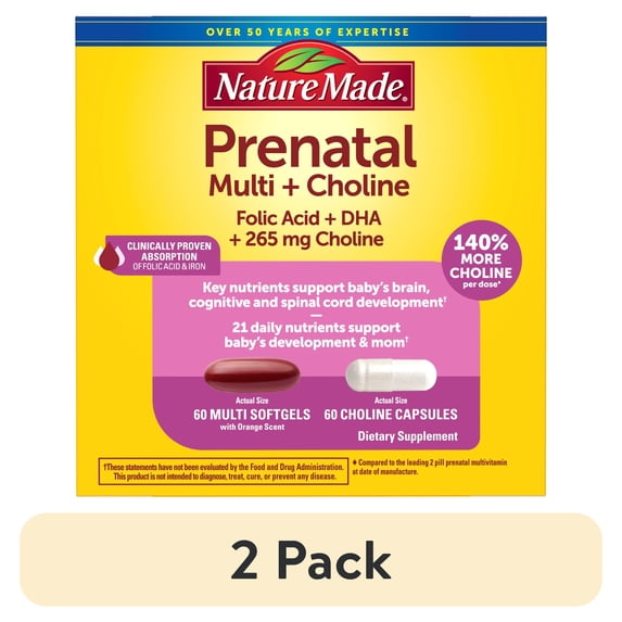 (2 pack) Nature Made Multi + Choline Prenatal 120 ea - Walmart.com