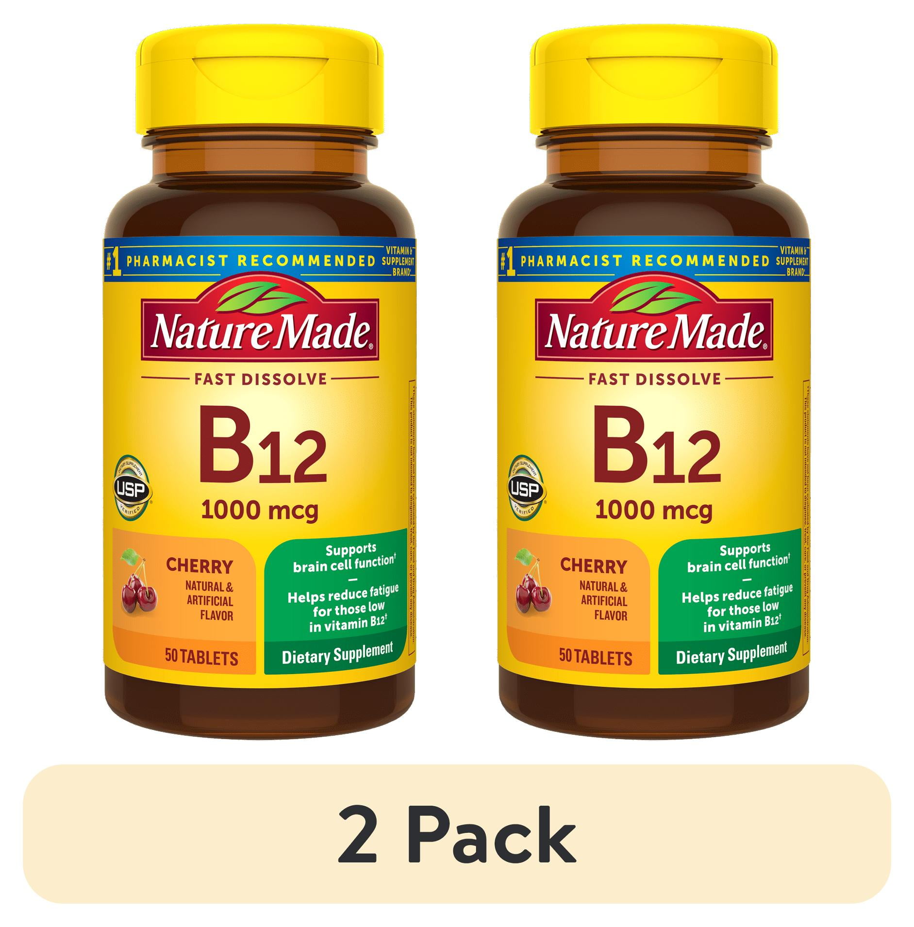 (2 pack) Nature Made Sublingual 1,000mcg Vitamin B12, Cherry Flavored, Sugar Free, 50 Ct ...