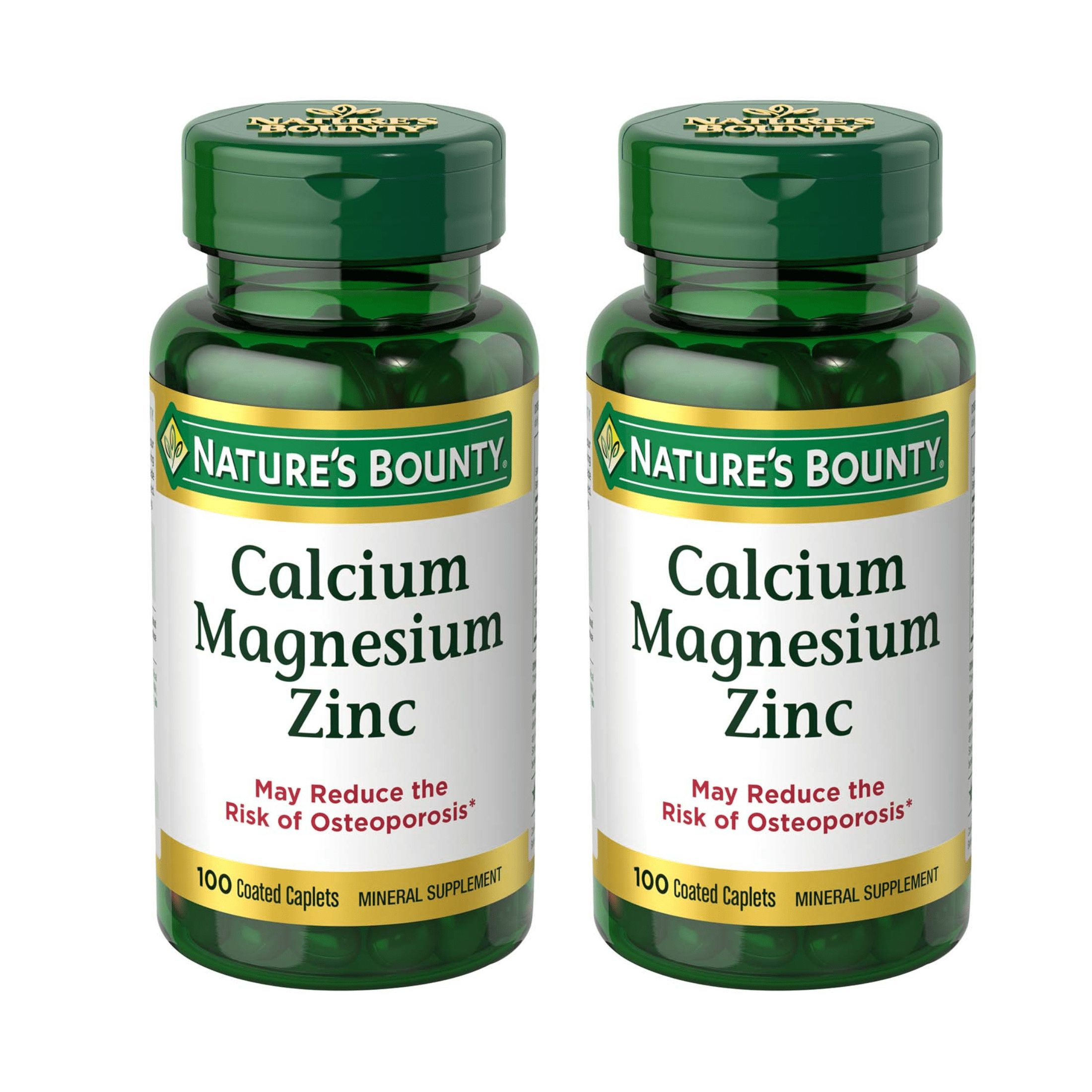 (2 pack) Nature's Bounty Calcium, Magnesium, Zinc Coated Caps for Bone ...