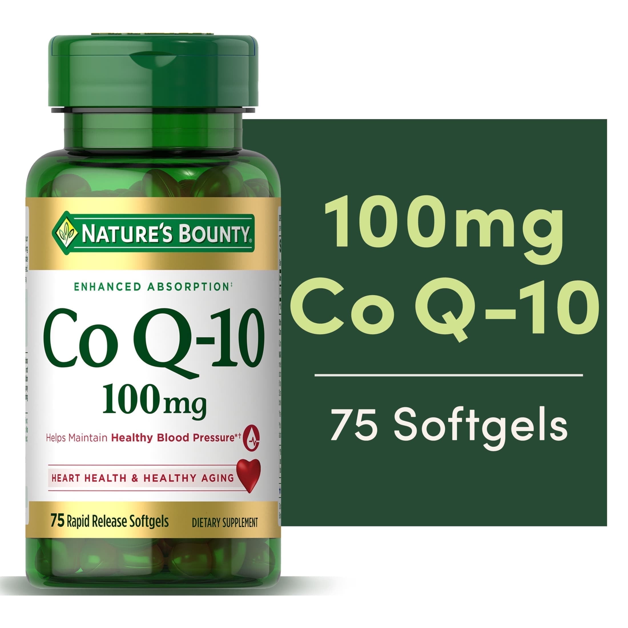 (2 pack) Nature's Bounty CoQ10 Heart Health Softgels, 100 Mg Cellular ...
