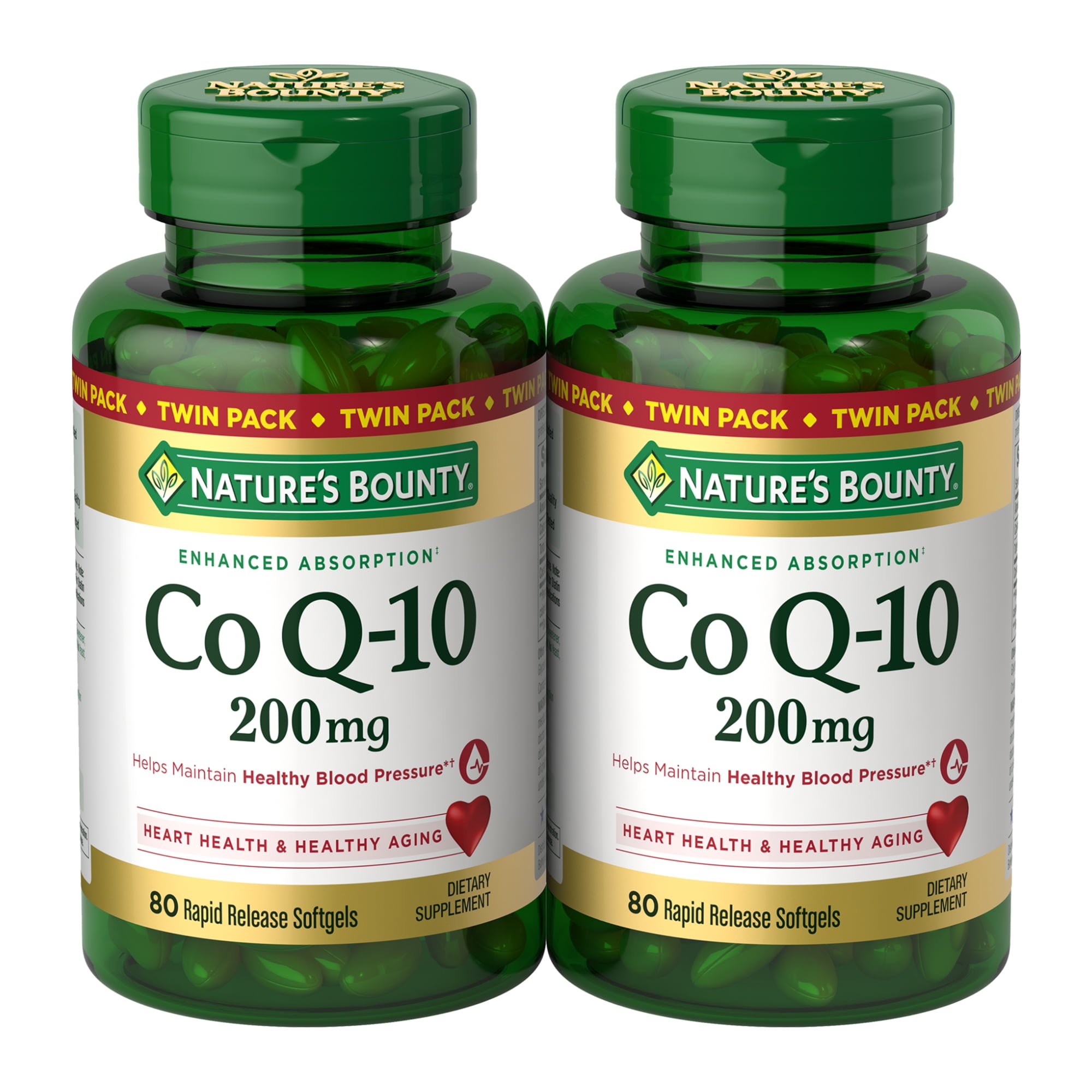 (2 pack) Nature's Bounty CoQ10 200 mg Rapid Release Softgels, Heart ...