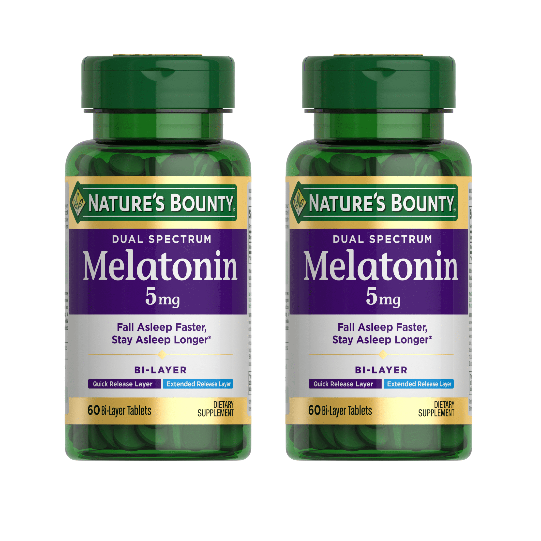 (2 pack) Nature’s Bounty Melatonin 5mg Quick & Extended Release Tablets ...