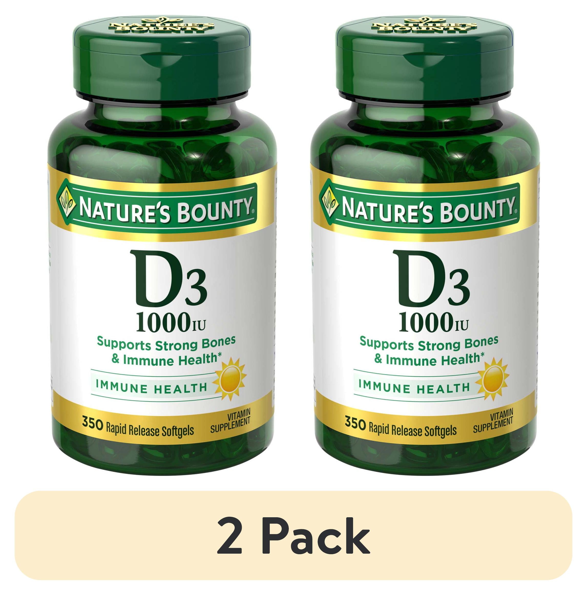 (2 pack) Nature’s Bounty Vitamin D3 1000 IU Softgels, Bone & Immune Support, 350 Ct - Walmart.com