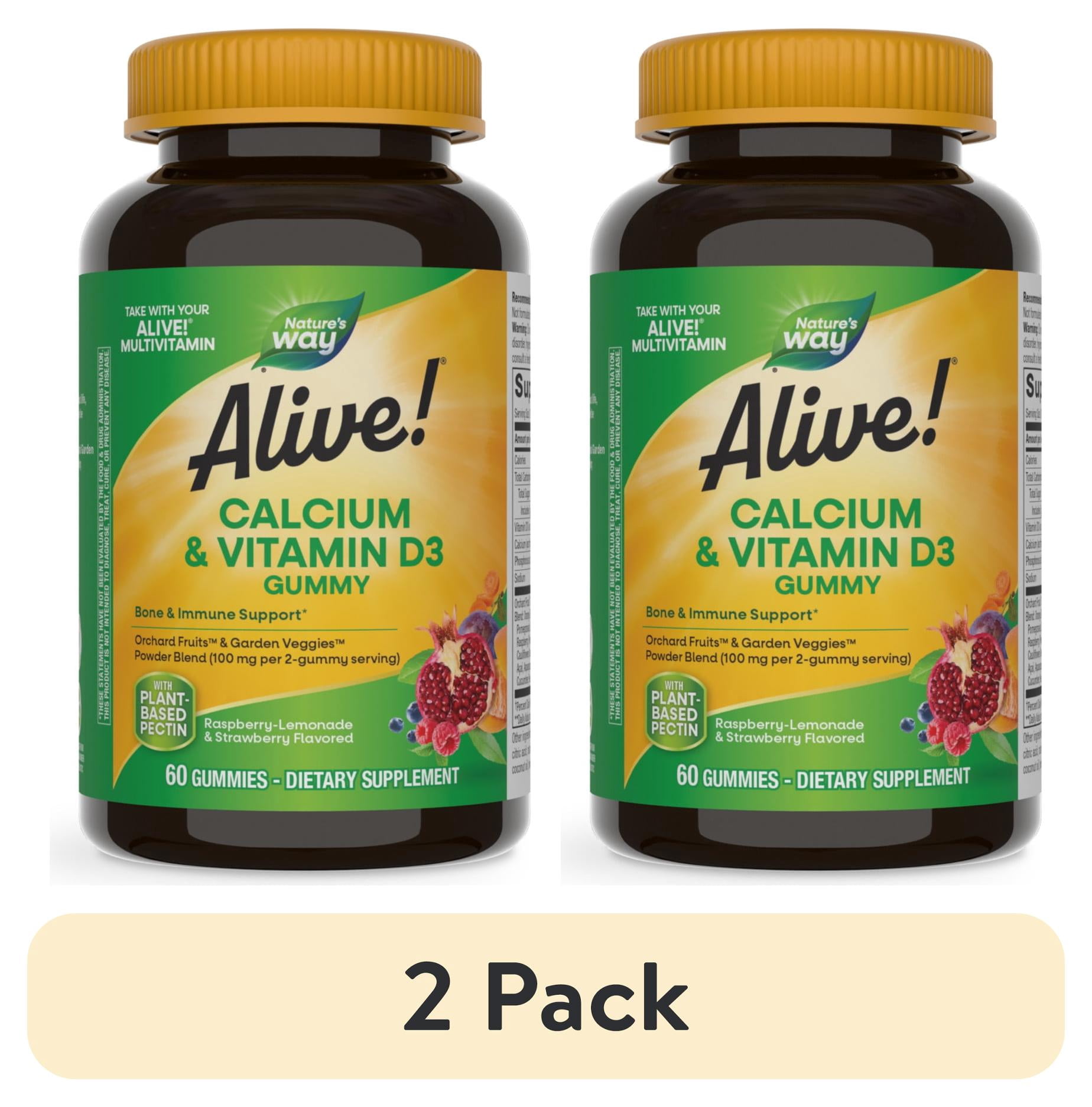 (2 pack) Nature's Way Alive! Calcium & Vitamin D3 Gummies, Strawberry ...