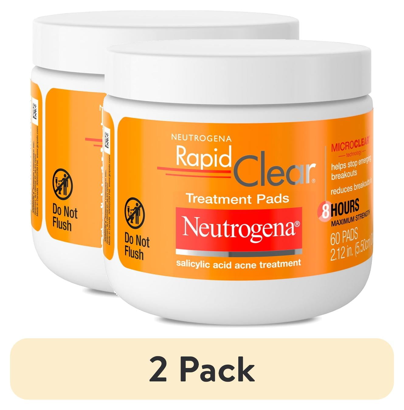 (2 pack) Neutrogena Rapid Clear Maximum Strength Acne Facial Pads, 60 ...