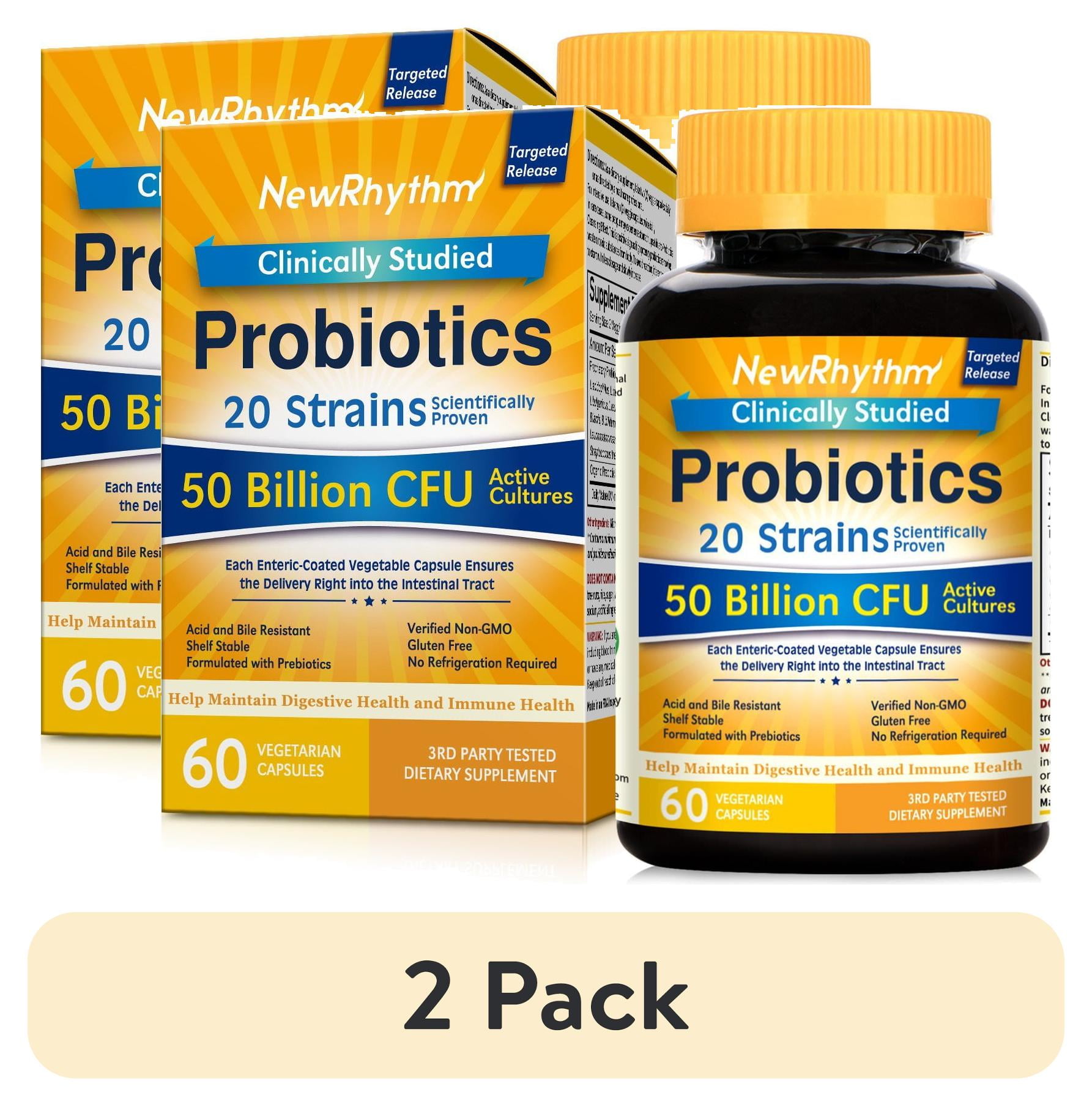 (2 pack) NewRhythm Probiotics 50 Billion CFU 20 Strains, 60 Veggie caps ...