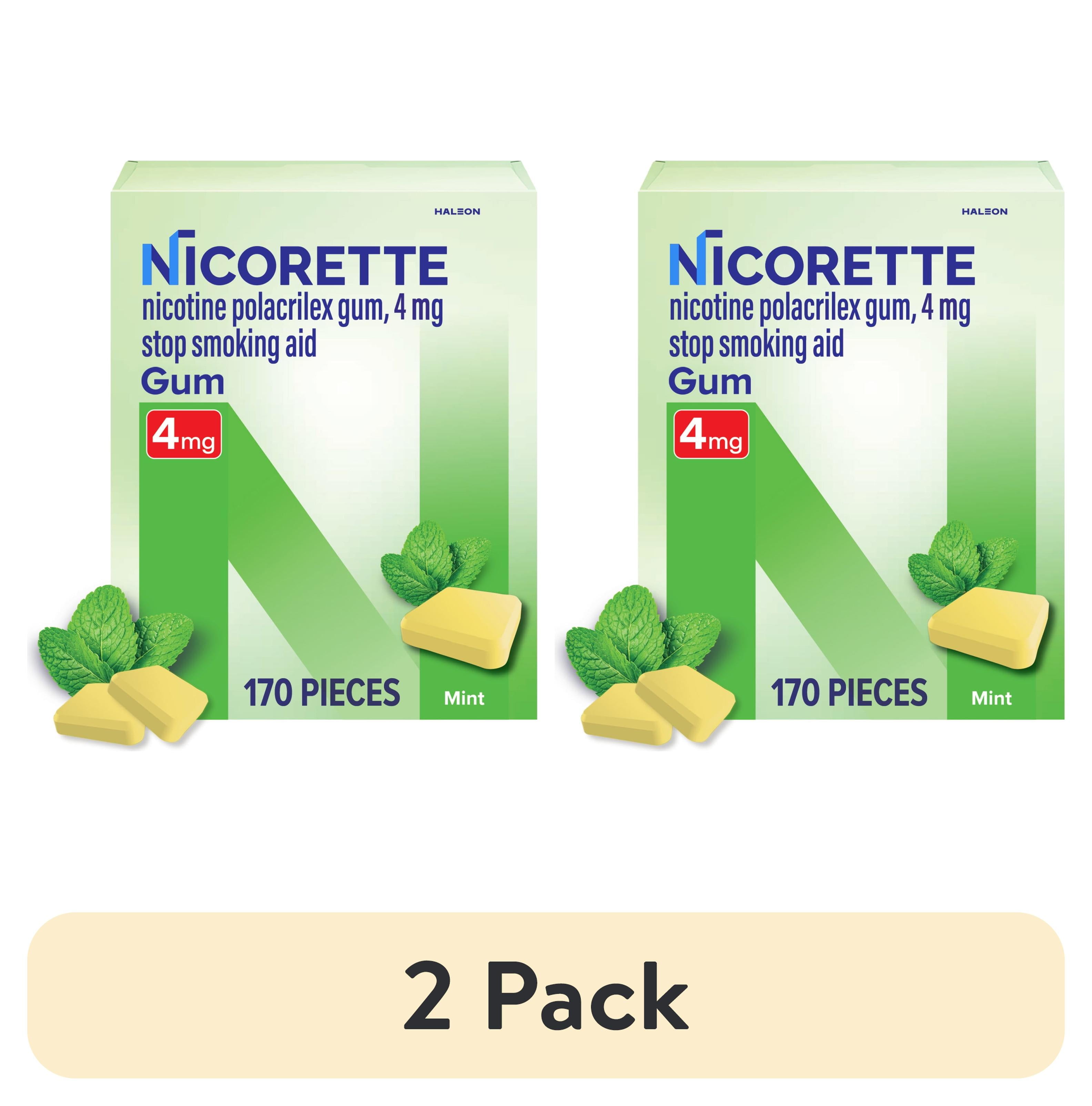 (2 pack) Nicorette Nicotine Gum, Stop Smoking Aids, 4 Mg, Fresh Mint ...