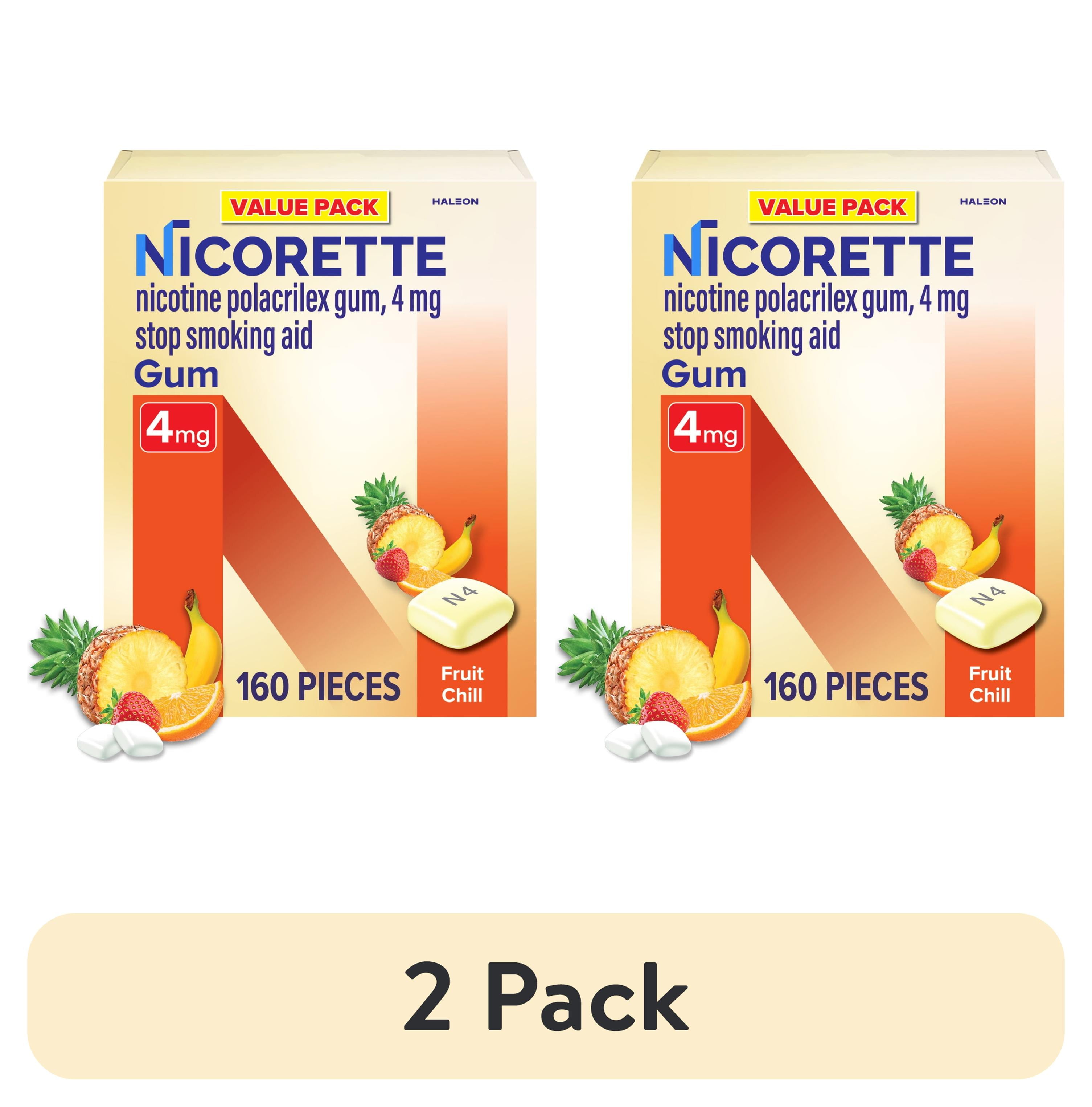 (2 pack) Nicorette Nicotine Gum, Stop Smoking Aids, 4 Mg, Fruit Chill ...