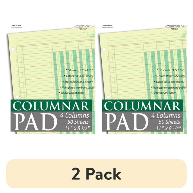 (2 pack) Norcom, Columnar Ledger Pad, 4 Columns, 8.5" x 11", Letter ...