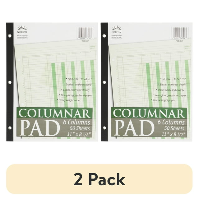 (2 pack) Norcom, Columnar Ledger Pad, 6 Columns, 8.5" x 11", Letter ...