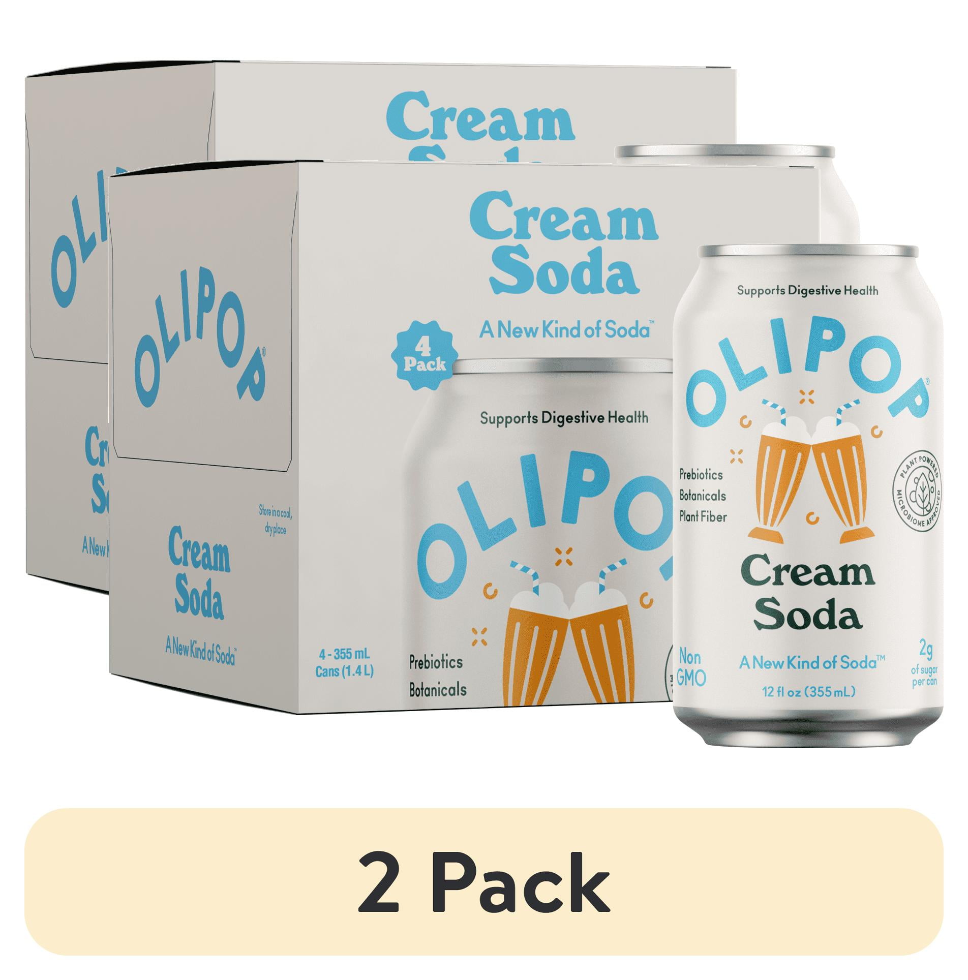 (2 pack) OLIPOP Prebiotic Soda, Cream Soda, 12 fl oz, 4 Pack, Pantry Packs - Walmart.com
