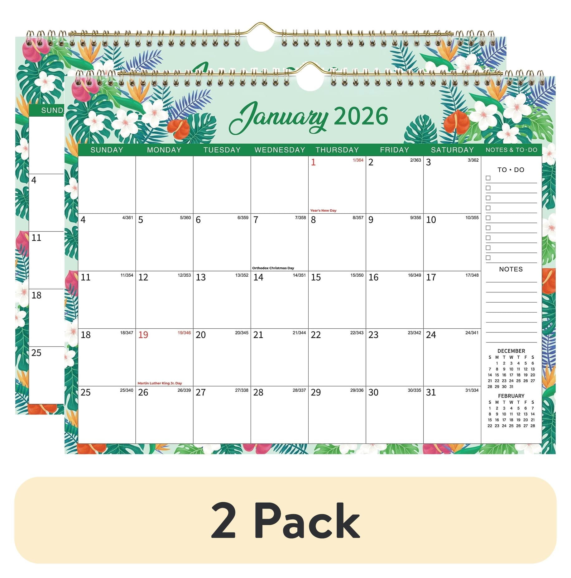 (2 pack) OMEYA 2026 Wall Calendar, Monthly Calendar From Jan. 2026 to ...