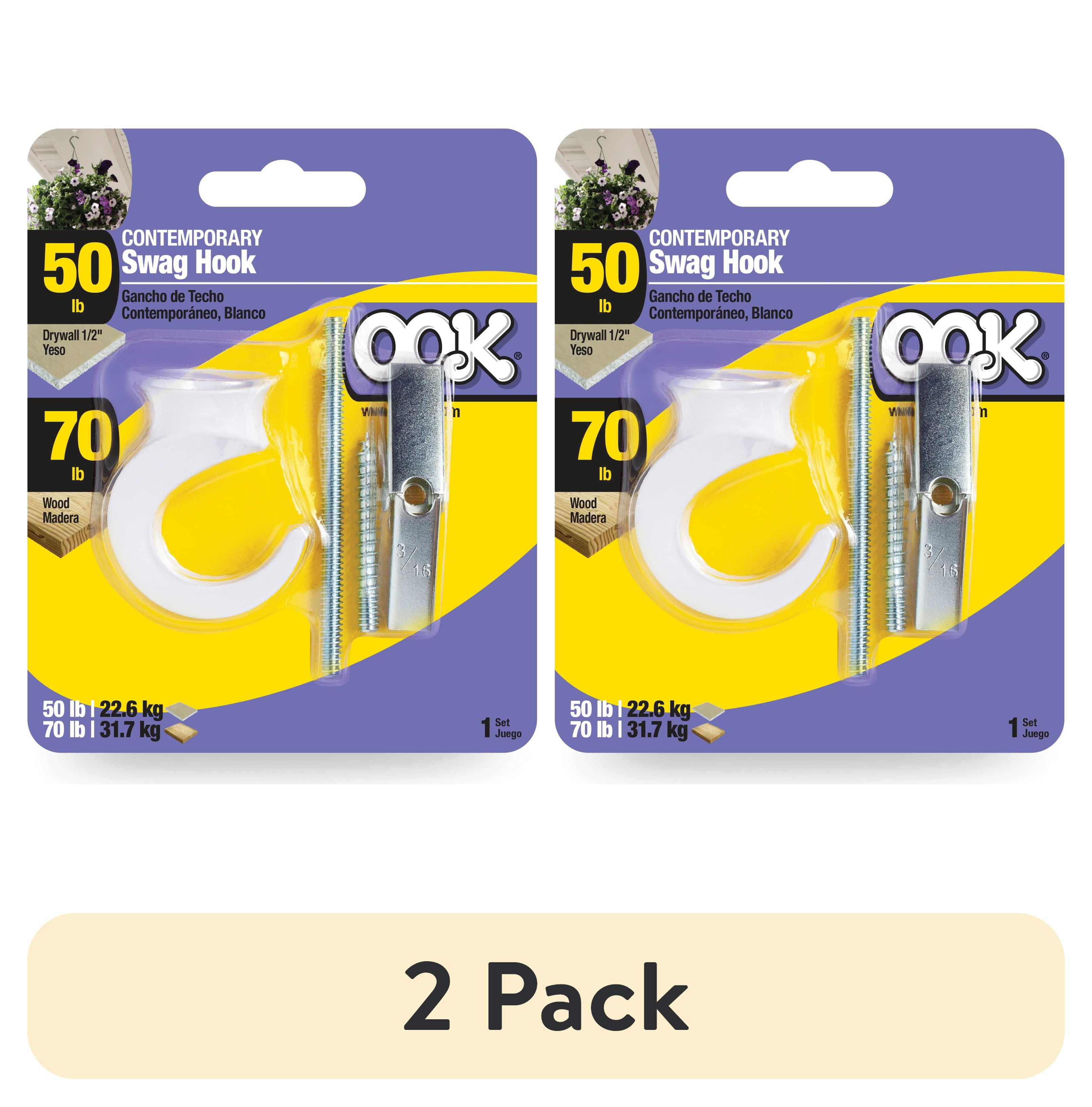 (2 pack) Ook Contemporary Swag Hook, Screw Hook 50 lbs, Steel, White ...