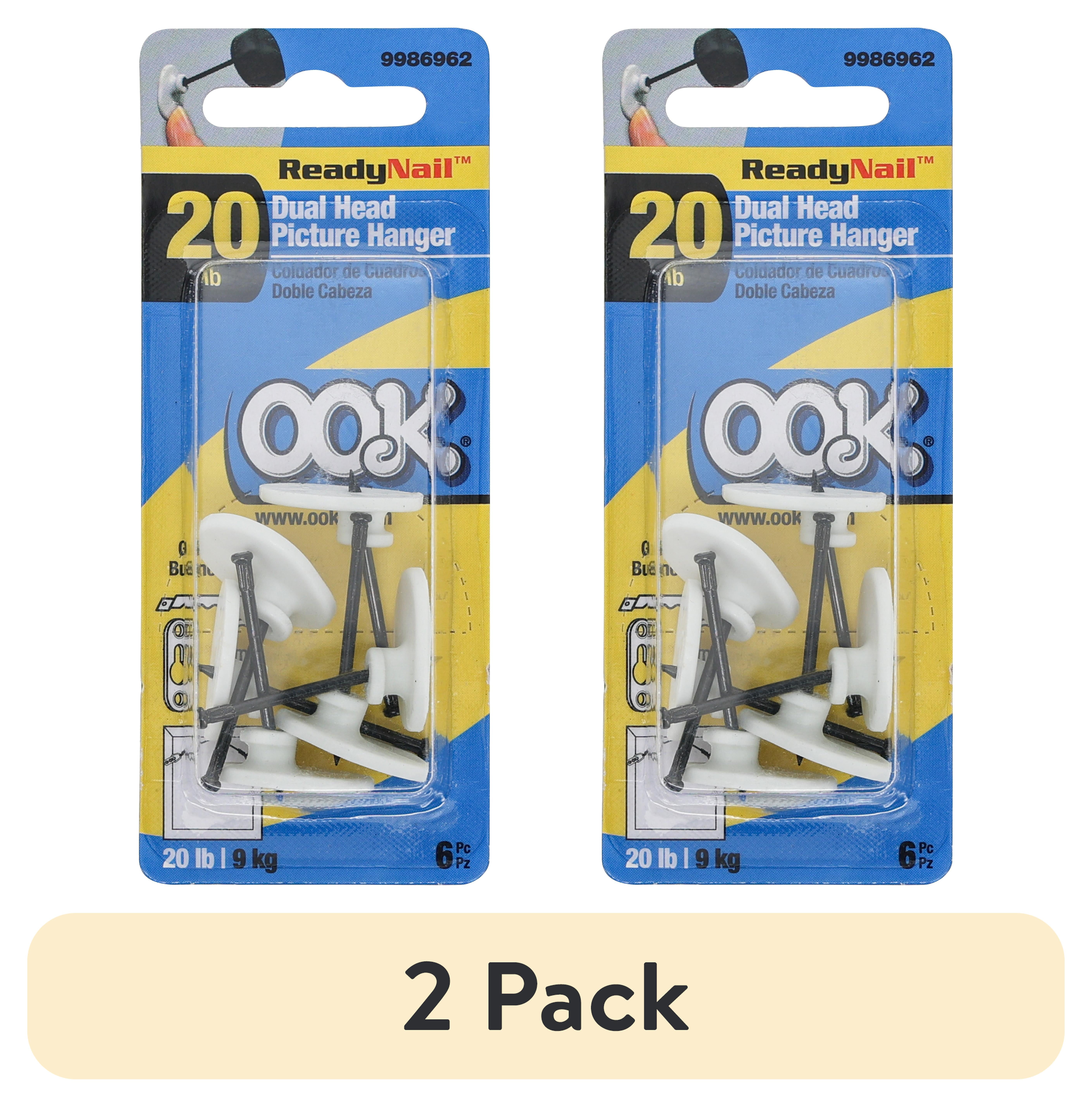 (2 pack) Ook Dual Head Picture Hanger, ReadyNail 20 lbs, Steel, White ...