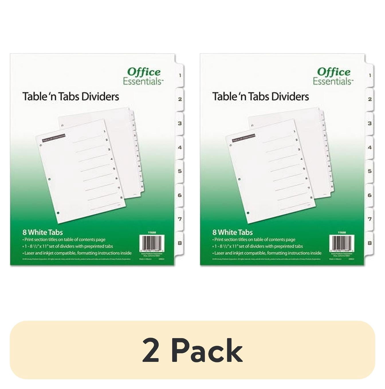 (2 pack) Office Essentials Table 'n Tabs Dividers with White Tabs, 1-8 ...