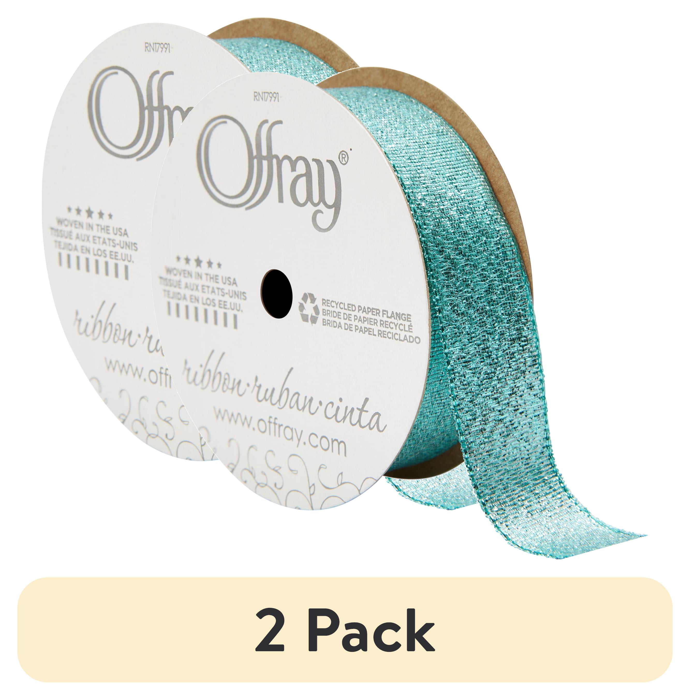 (2 pack) Offray Ribbon, Aqua Blue 7/8 inch Galena Metallic Ribbon for ...