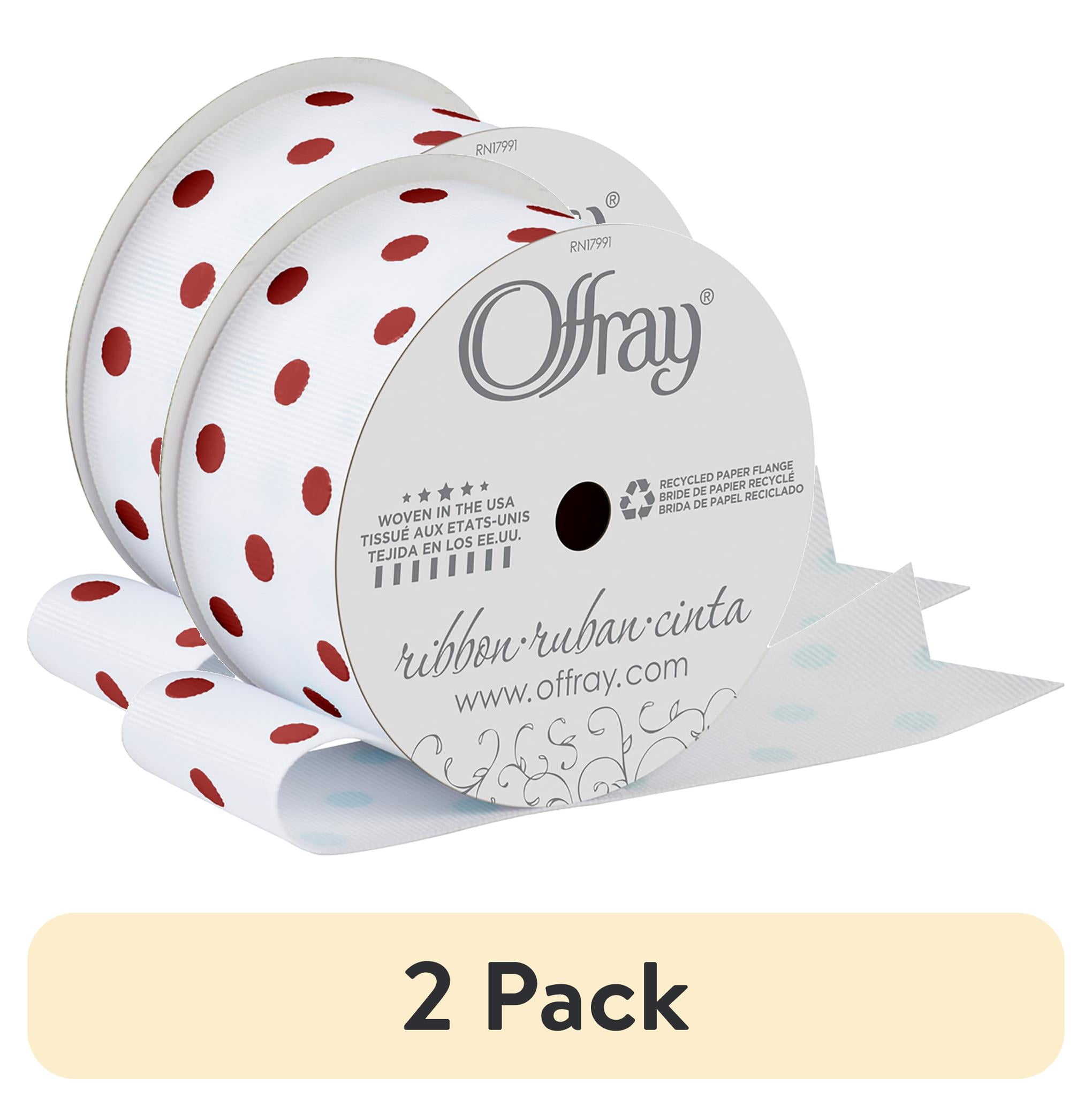 (2 pack) Offray Ribbon, Light Red Dot on White 1 1/2 inch Grosgrain ...
