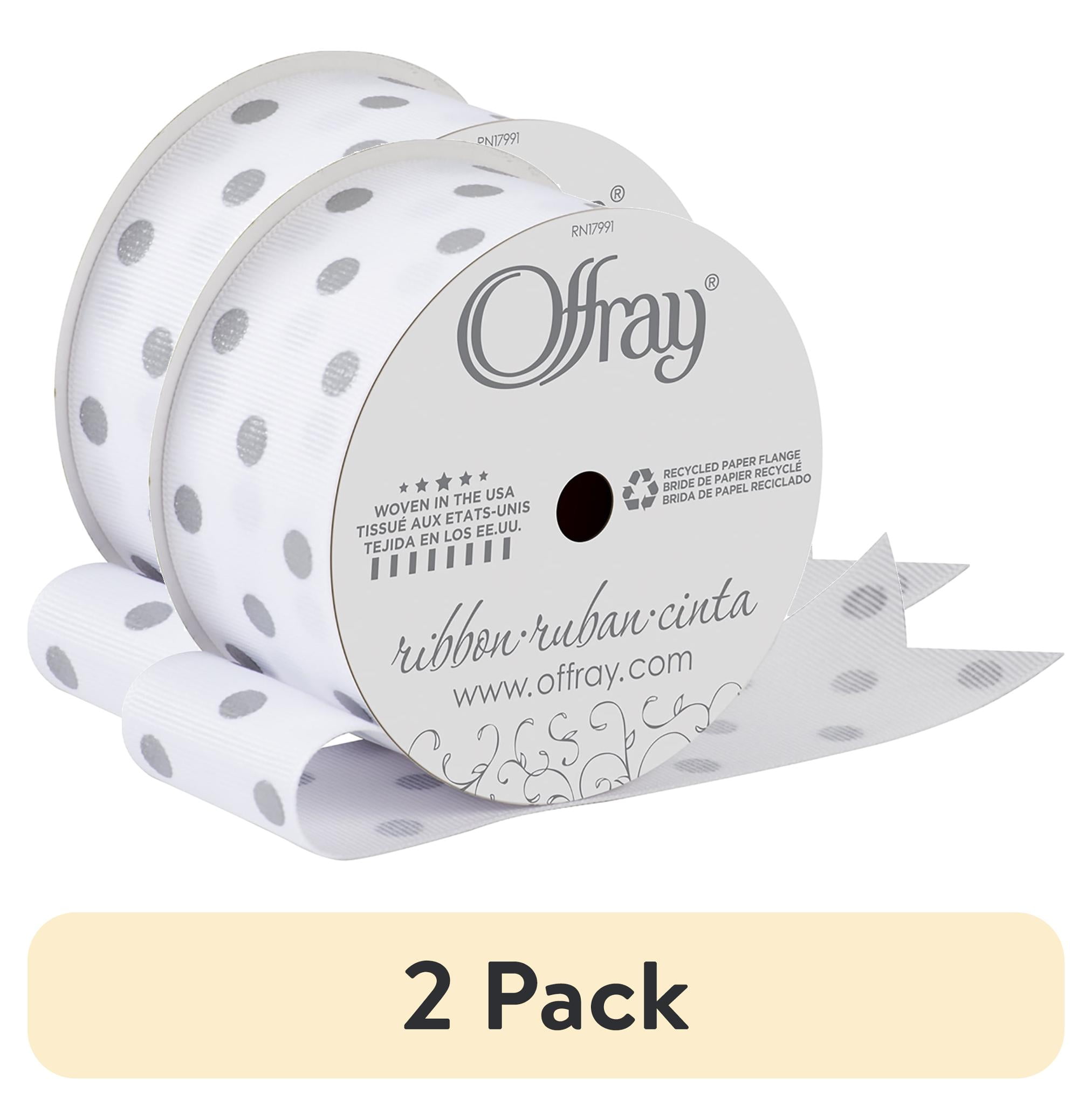(2 pack) Offray Ribbon, Light Silver Dot on White 1 1/2 inch Grosgrain ...