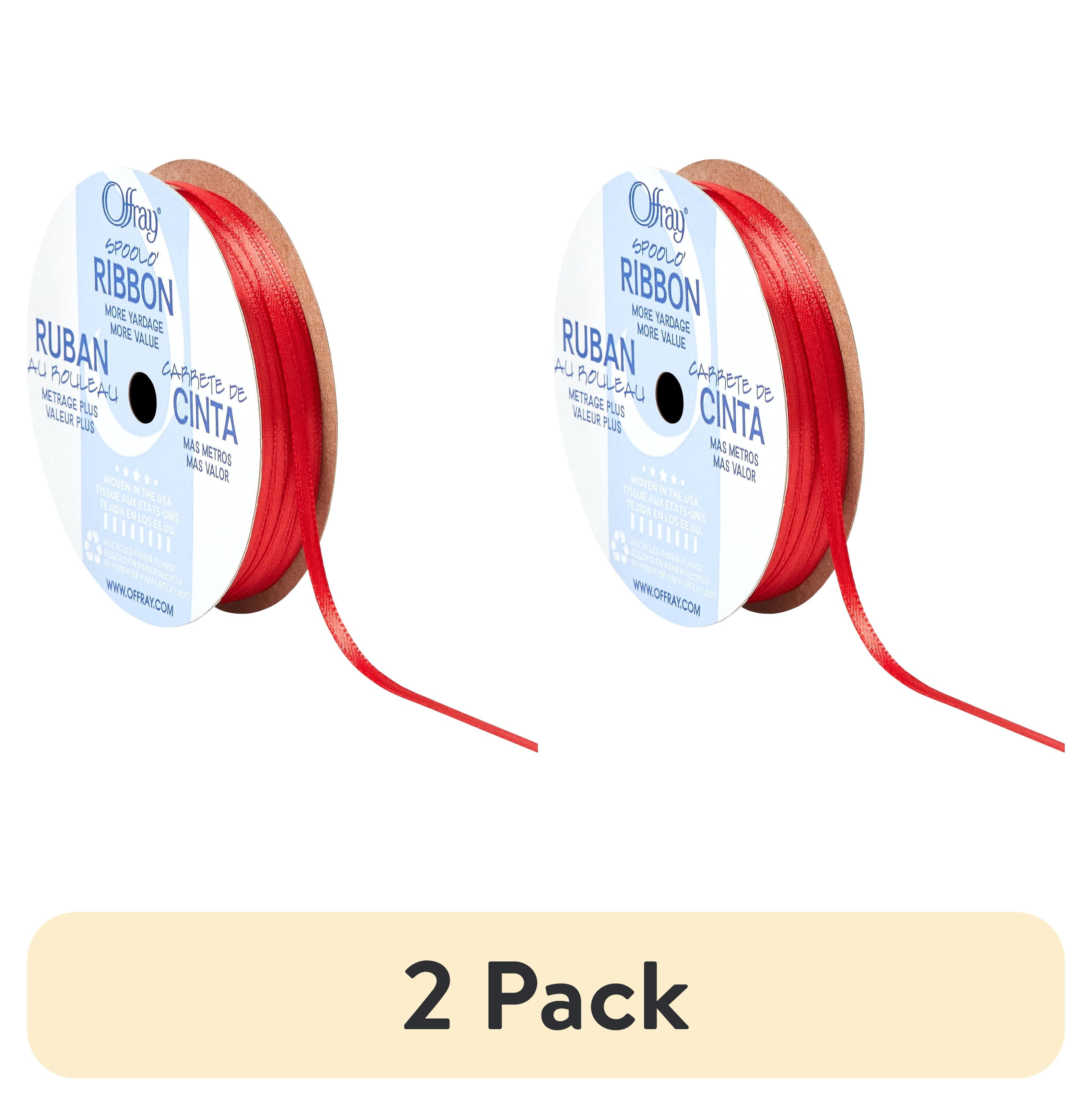 (2 pack) Offray Ribbon, Red 1/8 inch Double Faced Satin Polyester ...