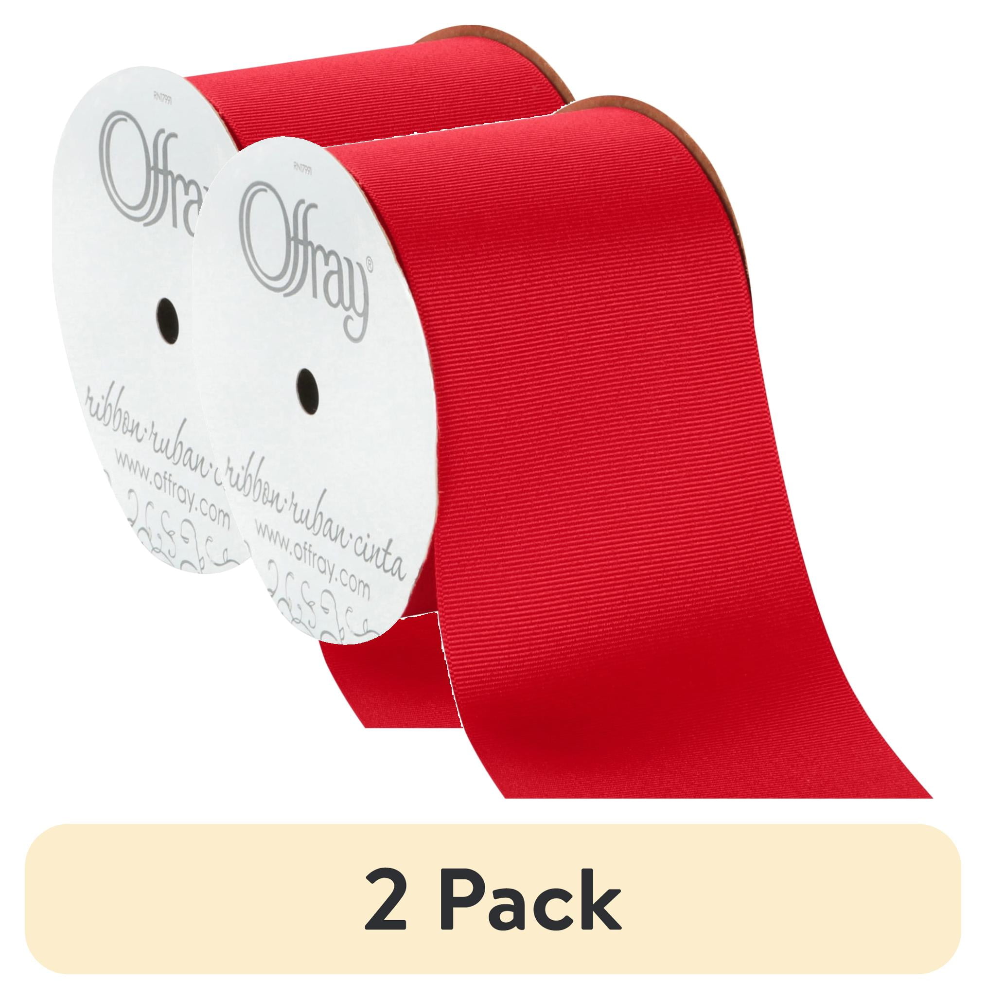 (2 pack) Offray Ribbon, Red 3 inch Grosgrain Polyester Ribbon, 9 feet ...