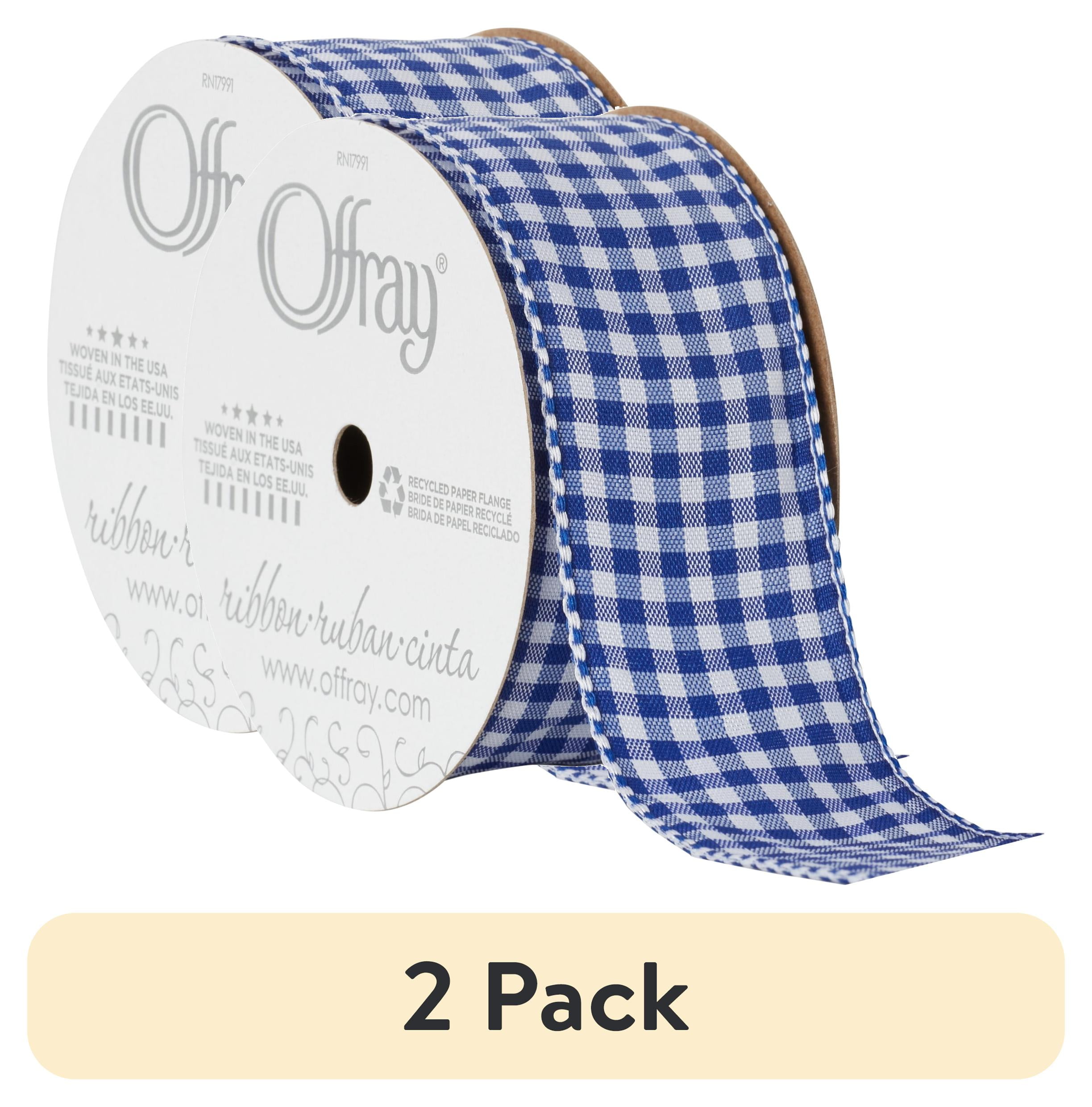 (2 pack) Offray Ribbon, Royal Blue 1 1/2 inch Gingham Check Woven ...