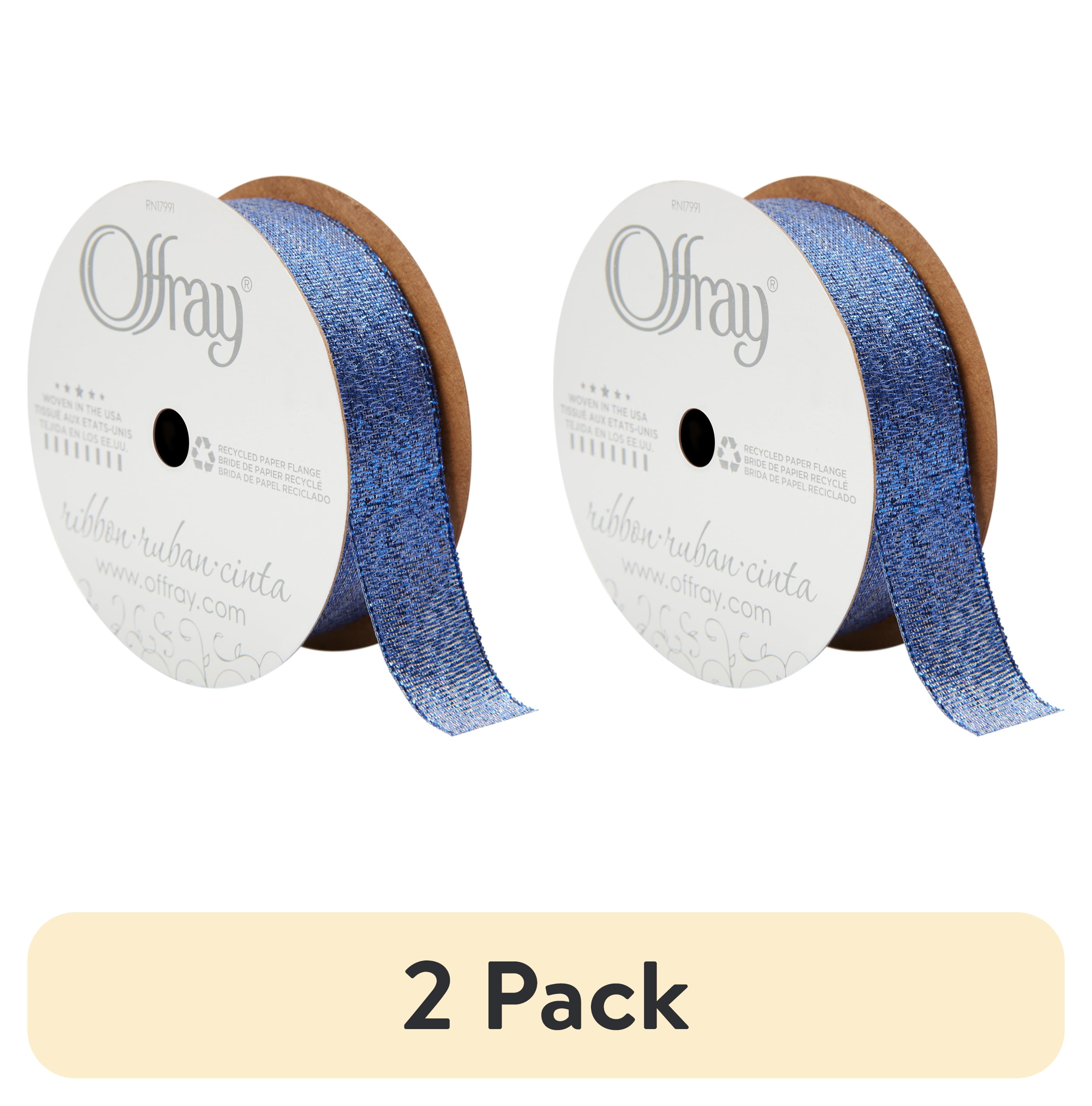 (2 pack) Offray Ribbon, Royal Blue 7/8 inch Galena Metallic Ribbon, 9 ...
