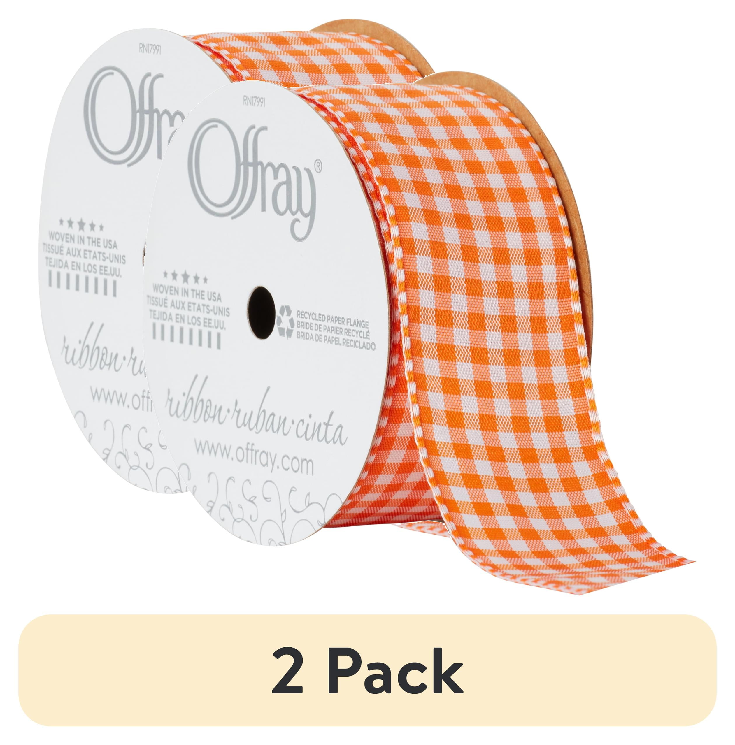 (2 pack) Offray Ribbon, Torrid Orange 1 1/2 inch Gingham Check Woven ...