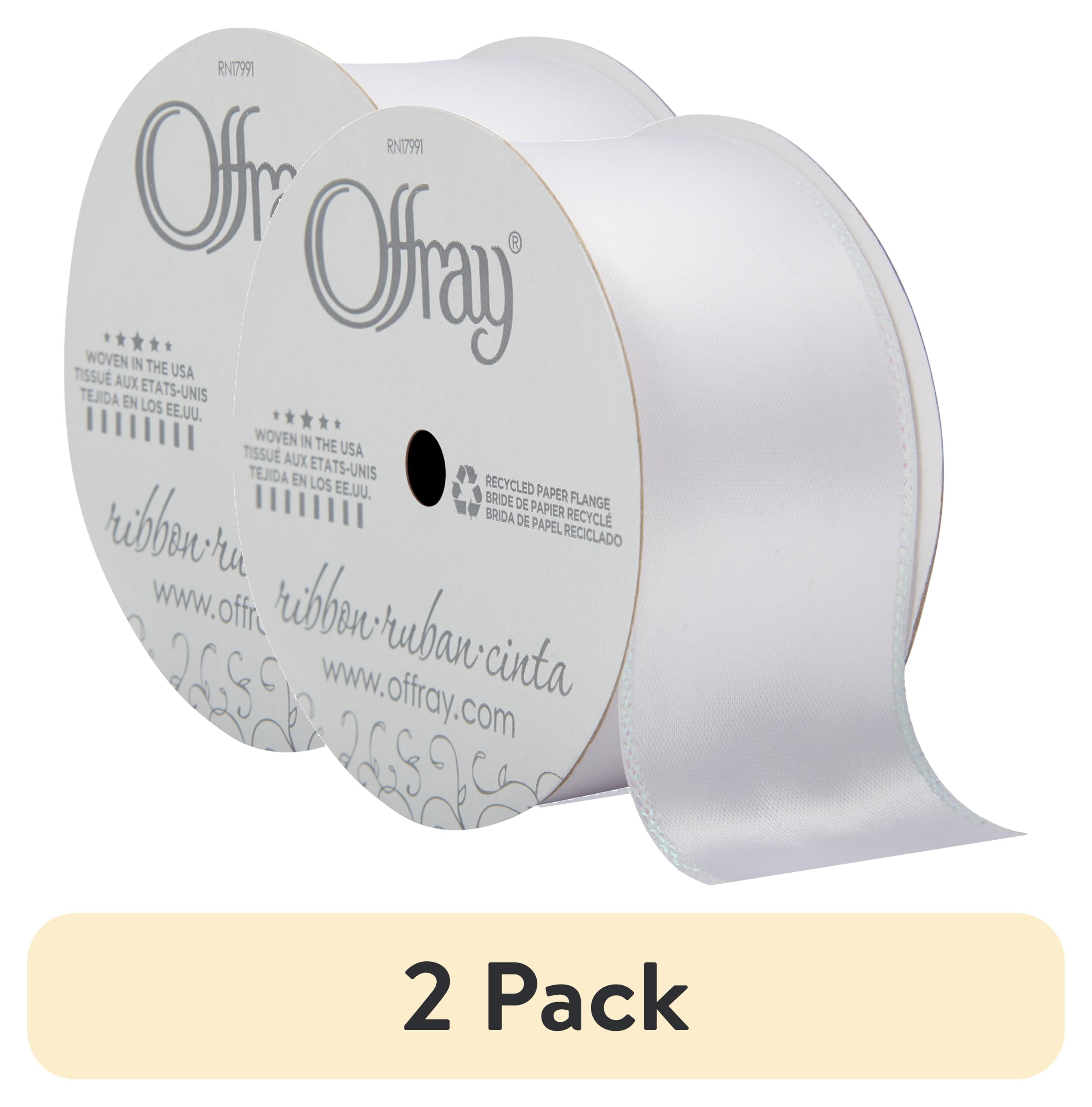 (2 pack) Offray Ribbon, White 1 1/2 inch Single Face Satin Polyester ...