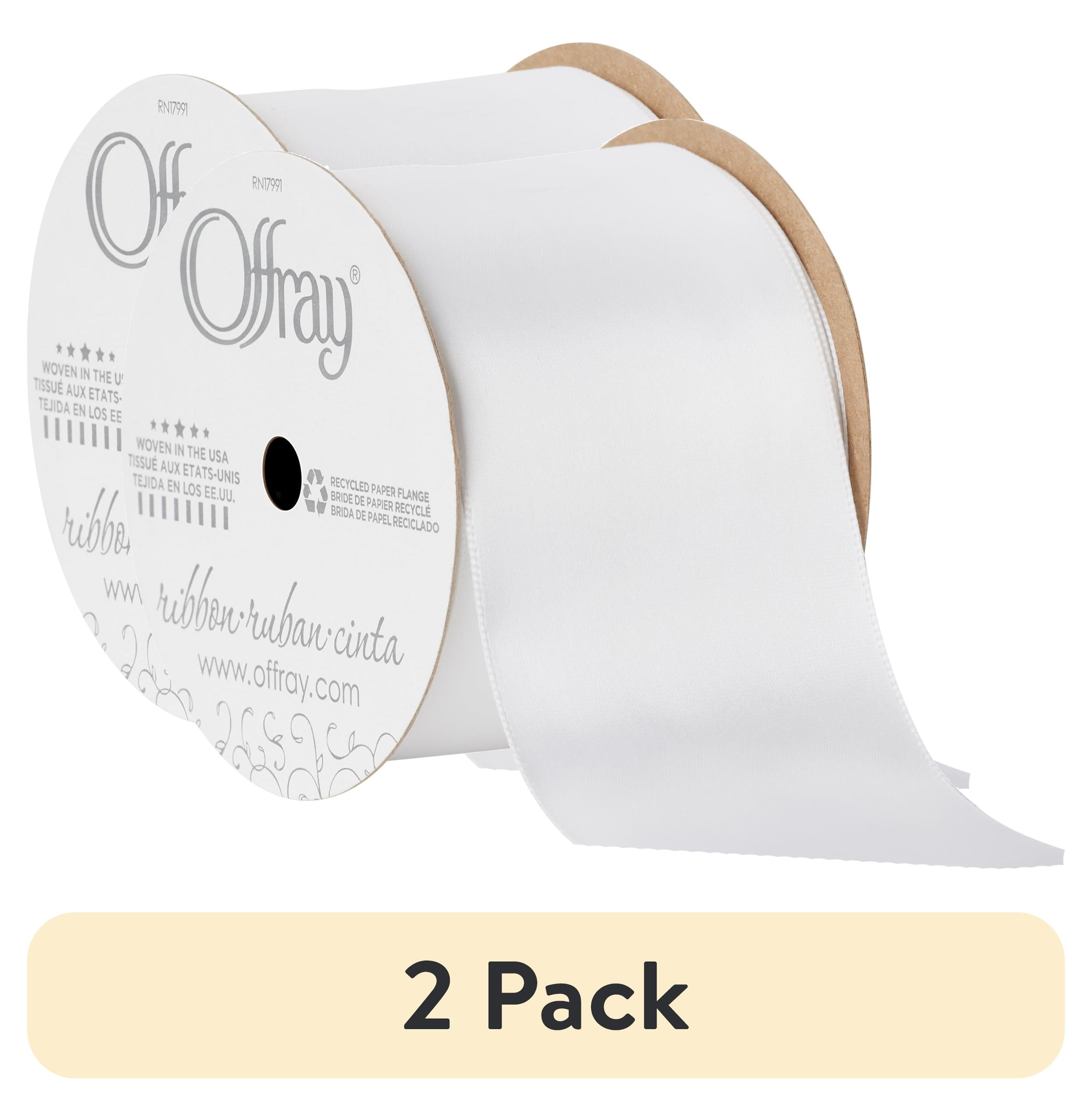 (2 pack) Offray Ribbon, White 2 1/4 inch Single Face Satin Polyester ...