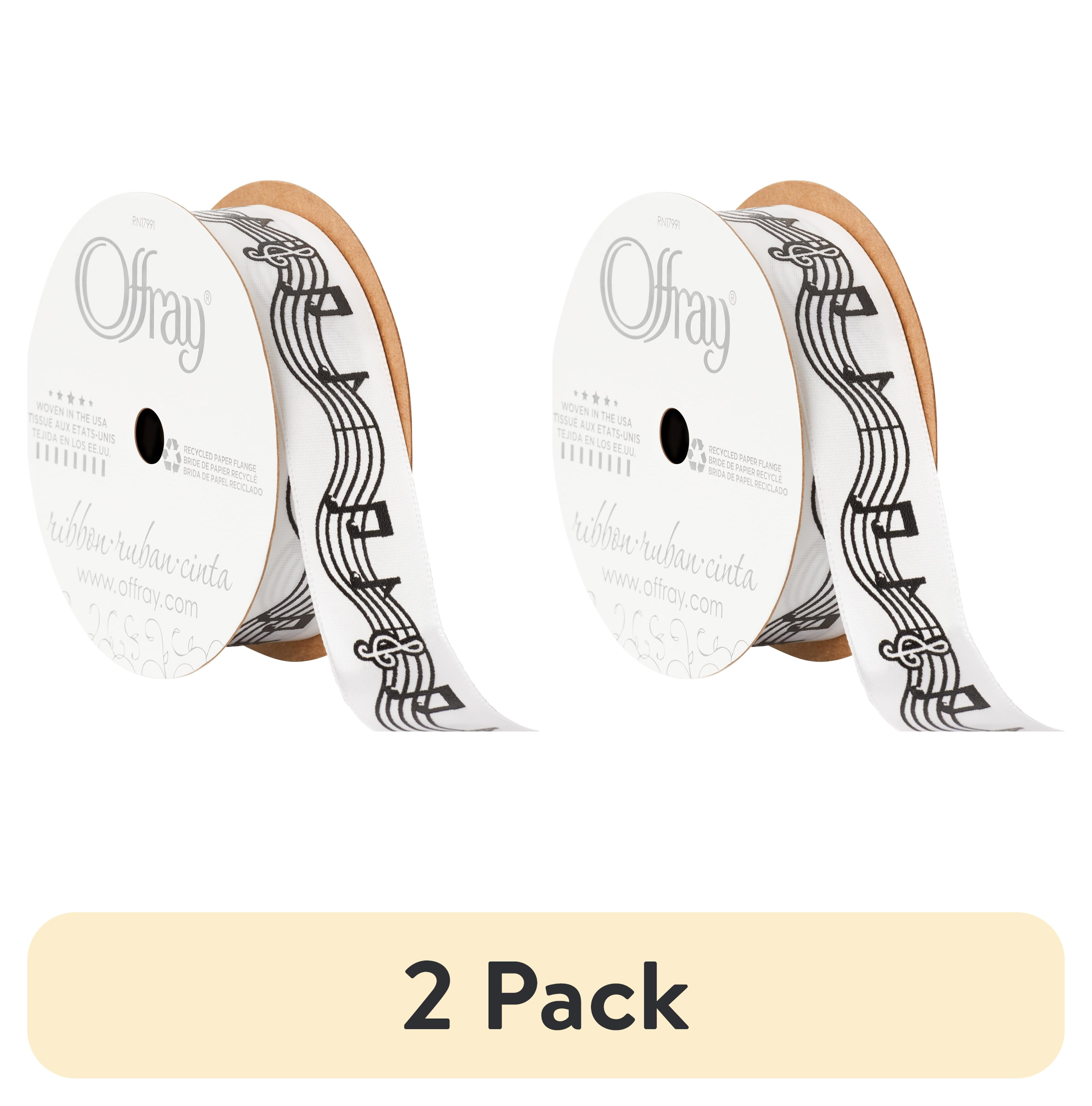 (2 pack) Offray Ribbon, White 7/8 inch Musical Notes Satin Ribbon, 9 ...