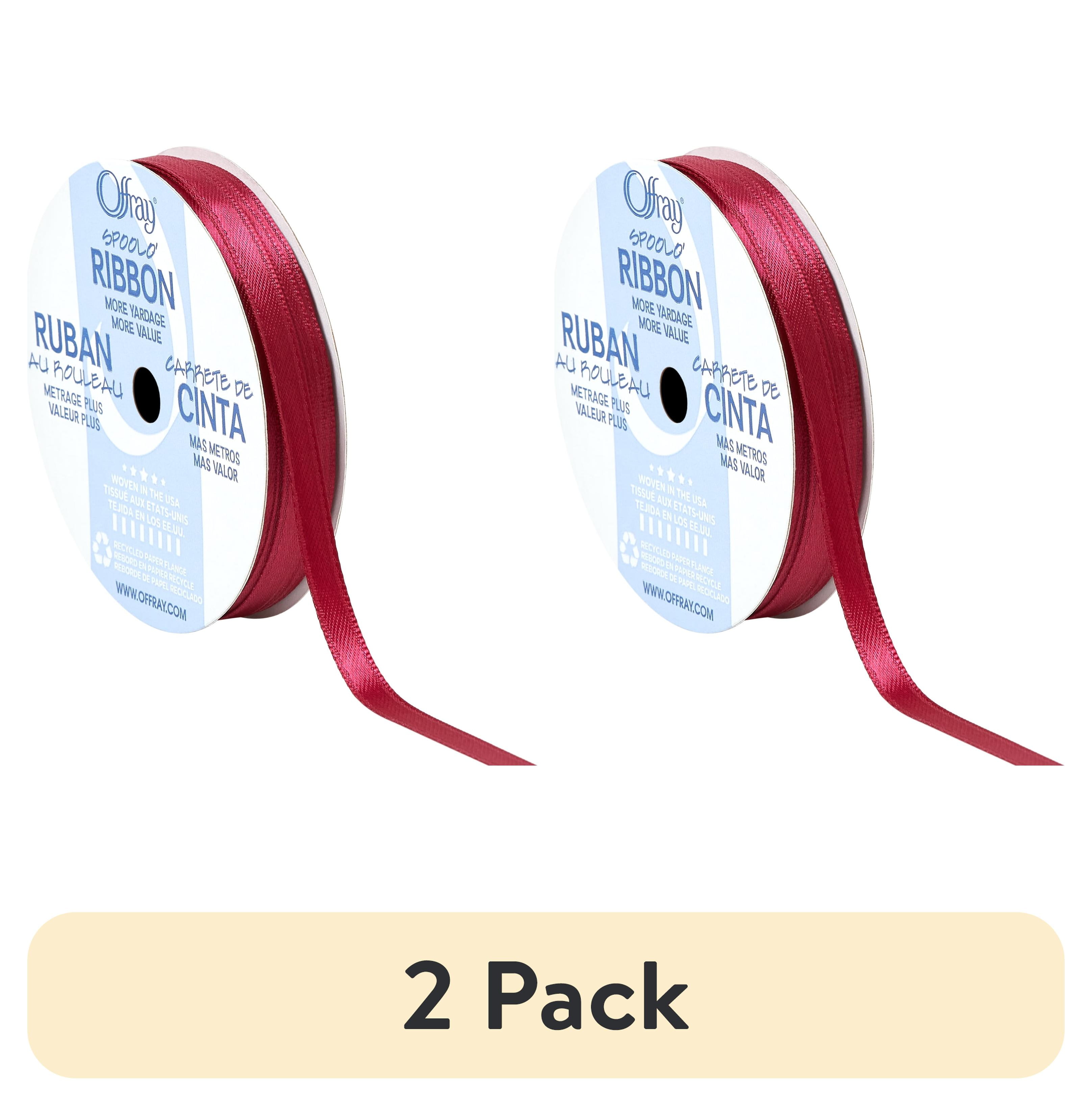 (2 pack) Offray Ribbon, Wine Red Narrow Double Faced Satin Polyester ...