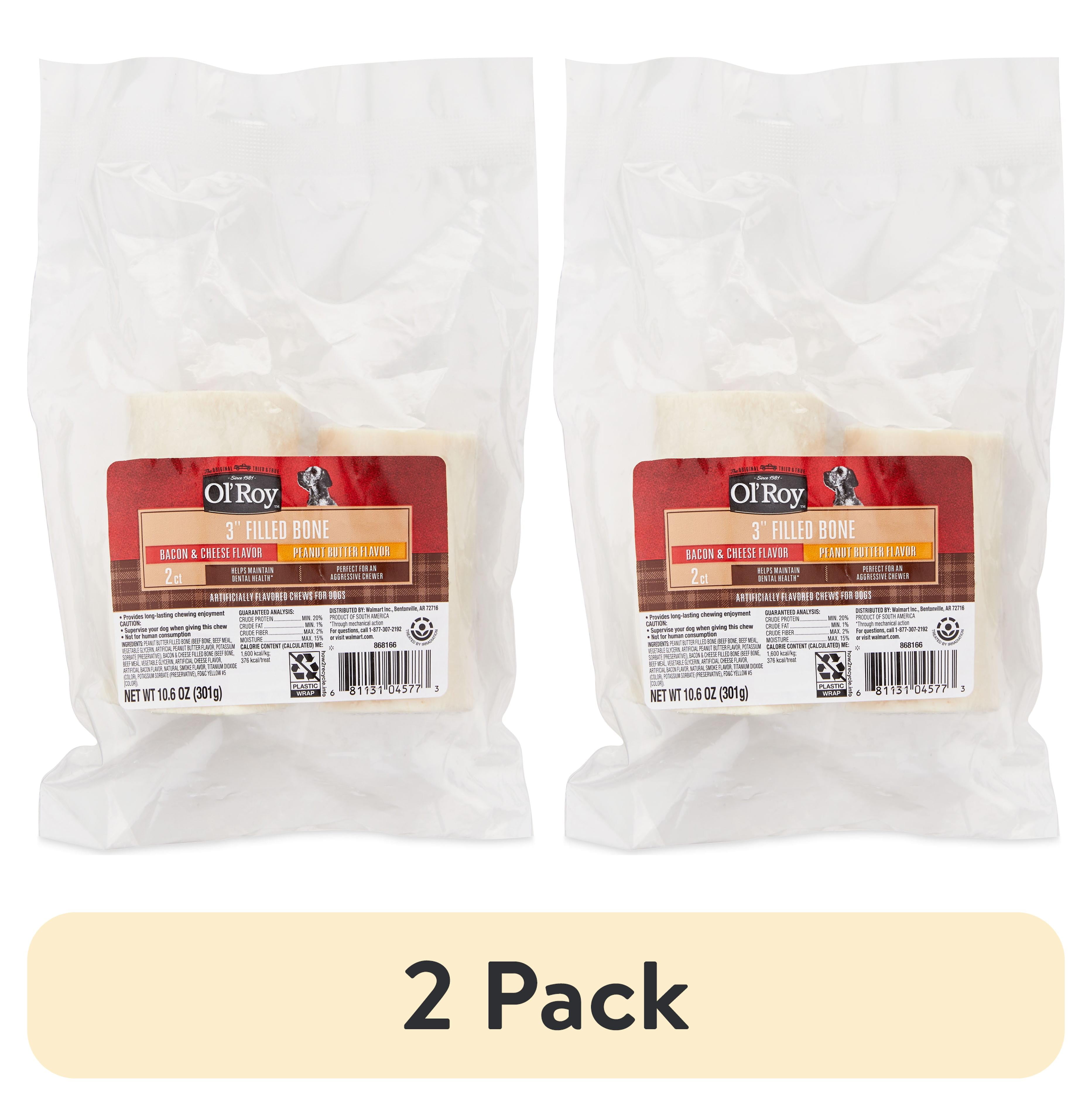 (2 pack) Ol' Roy 3" Stuffed Shin Bone Dog Chew Treats, 1 Peanut Butter ...
