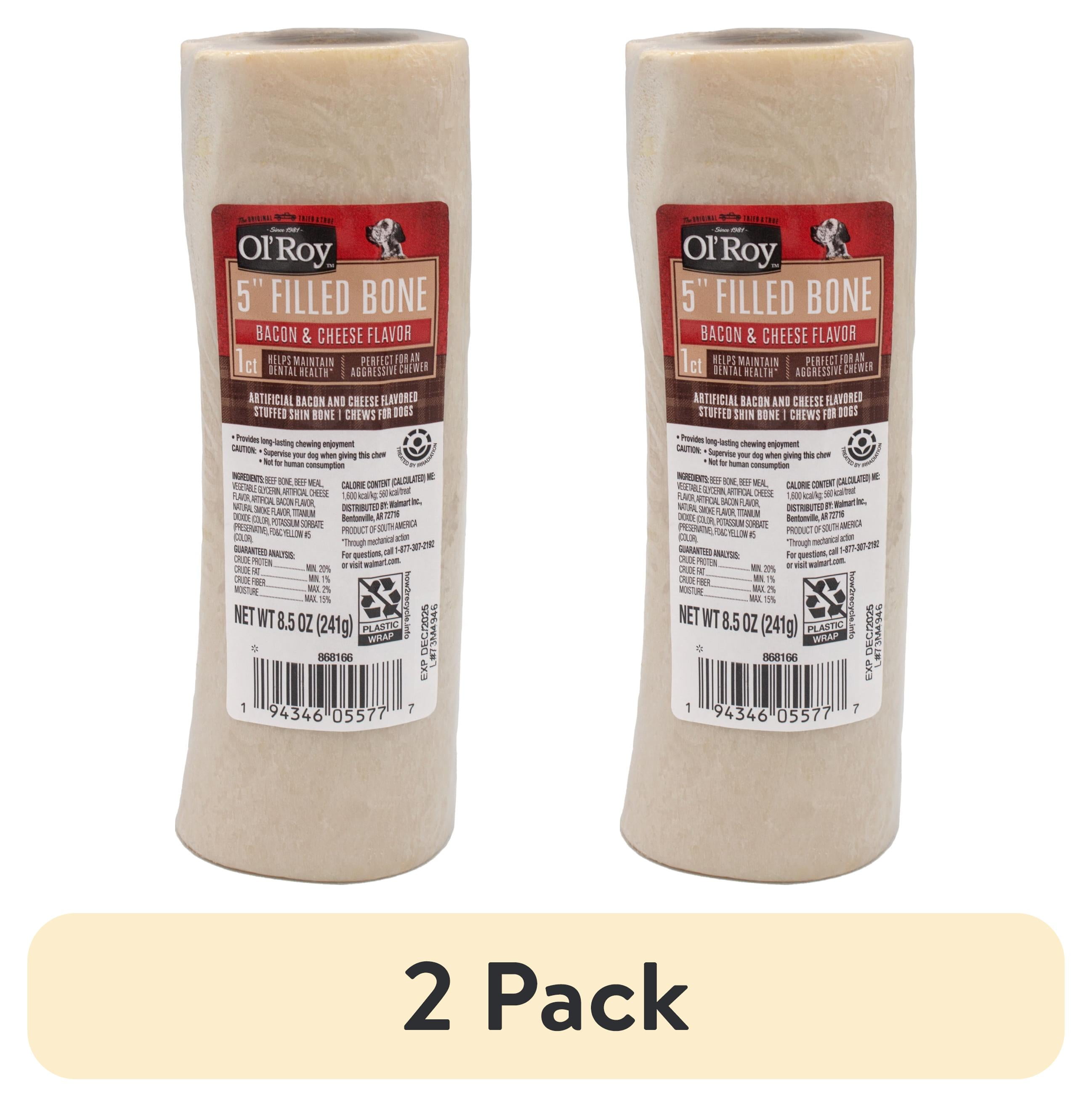 (2 pack) Ol' Roy 5" Stuffed Shin Dog Dry Chew Bone, Bacon & Cheese 1 ...