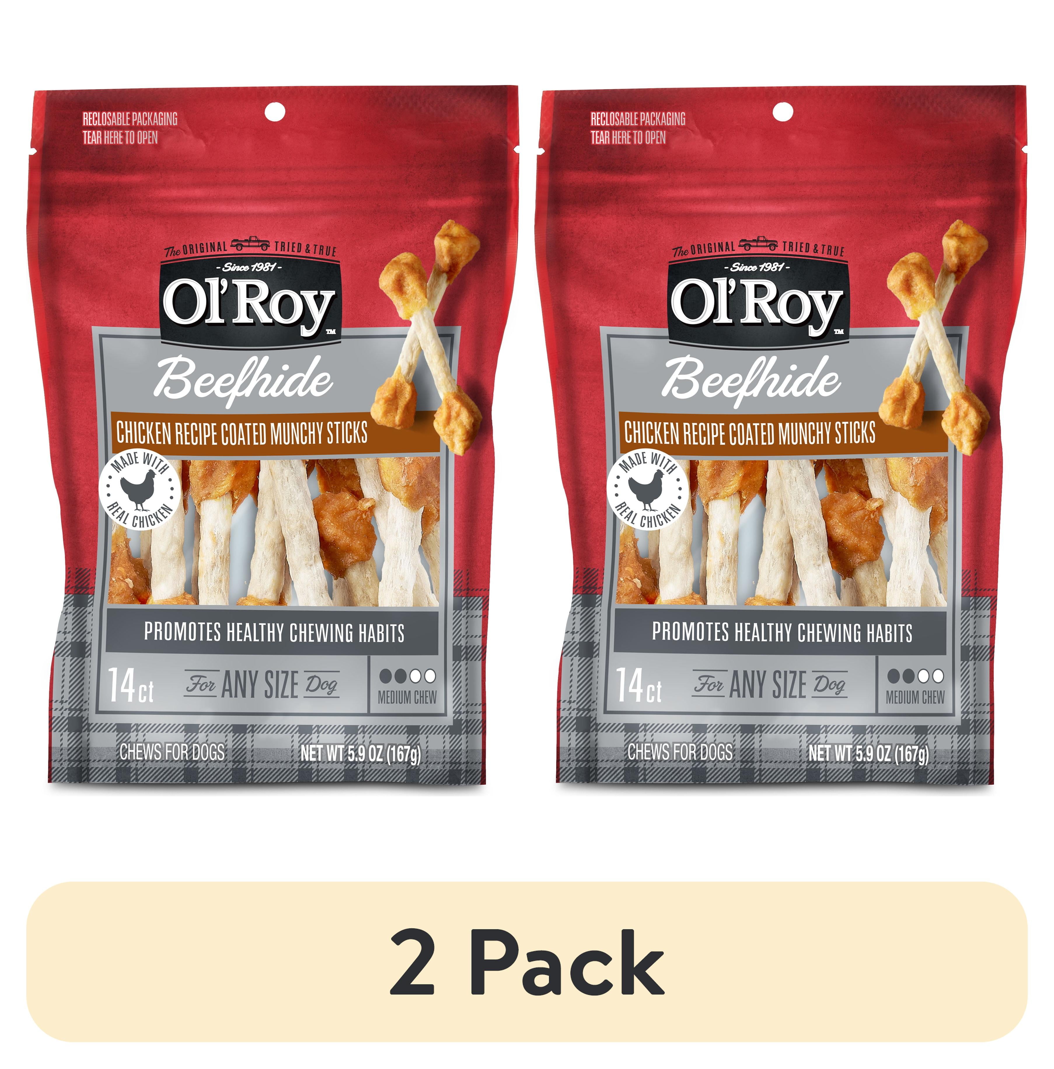 (2 pack) Ol' Roy Beefhide Coated Munchy Sticks, Chicken Recipe, Dry ...