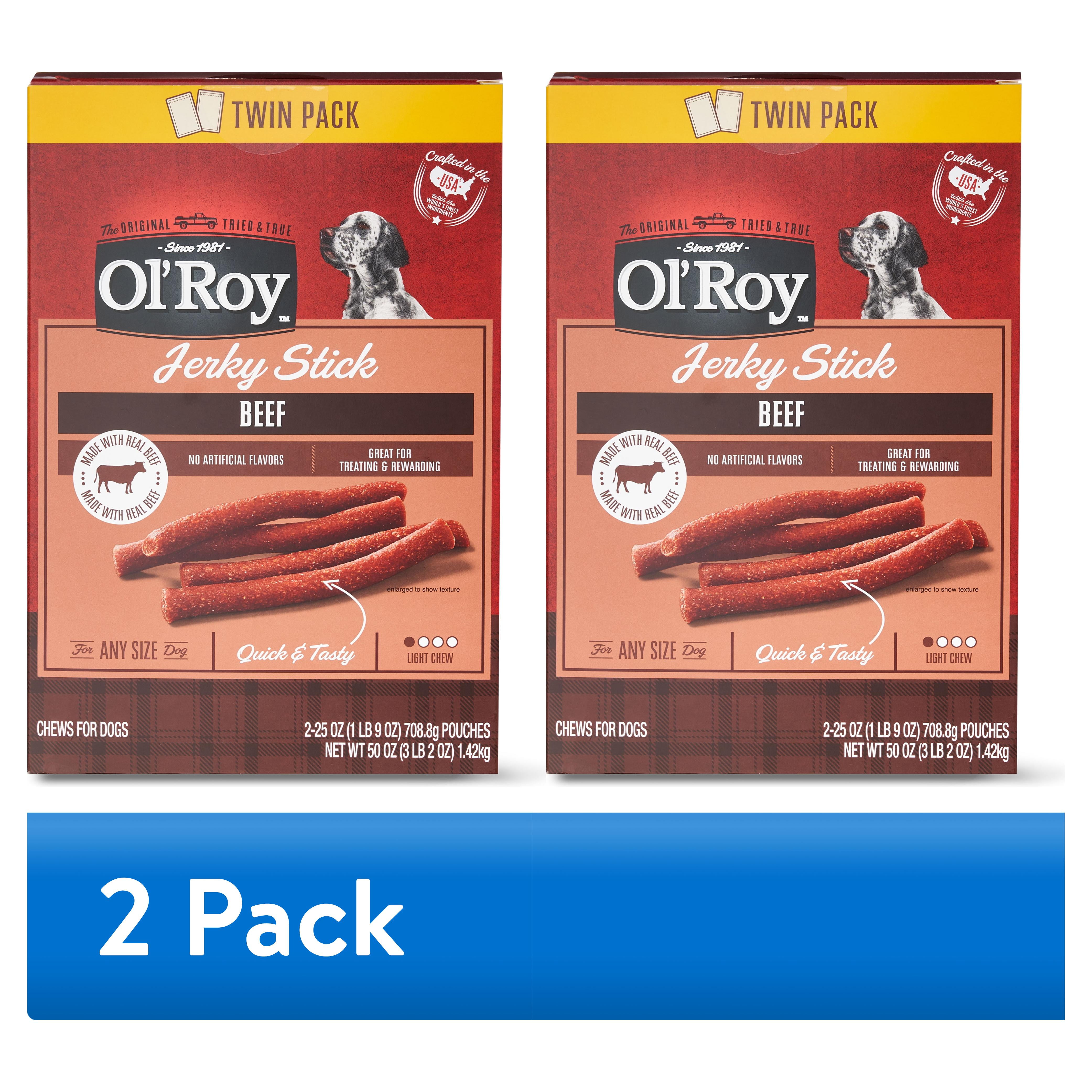(2 pack) Ol'Roy Jerky Stick Dog Treats with Real Beef Chews, 25 oz Box ...