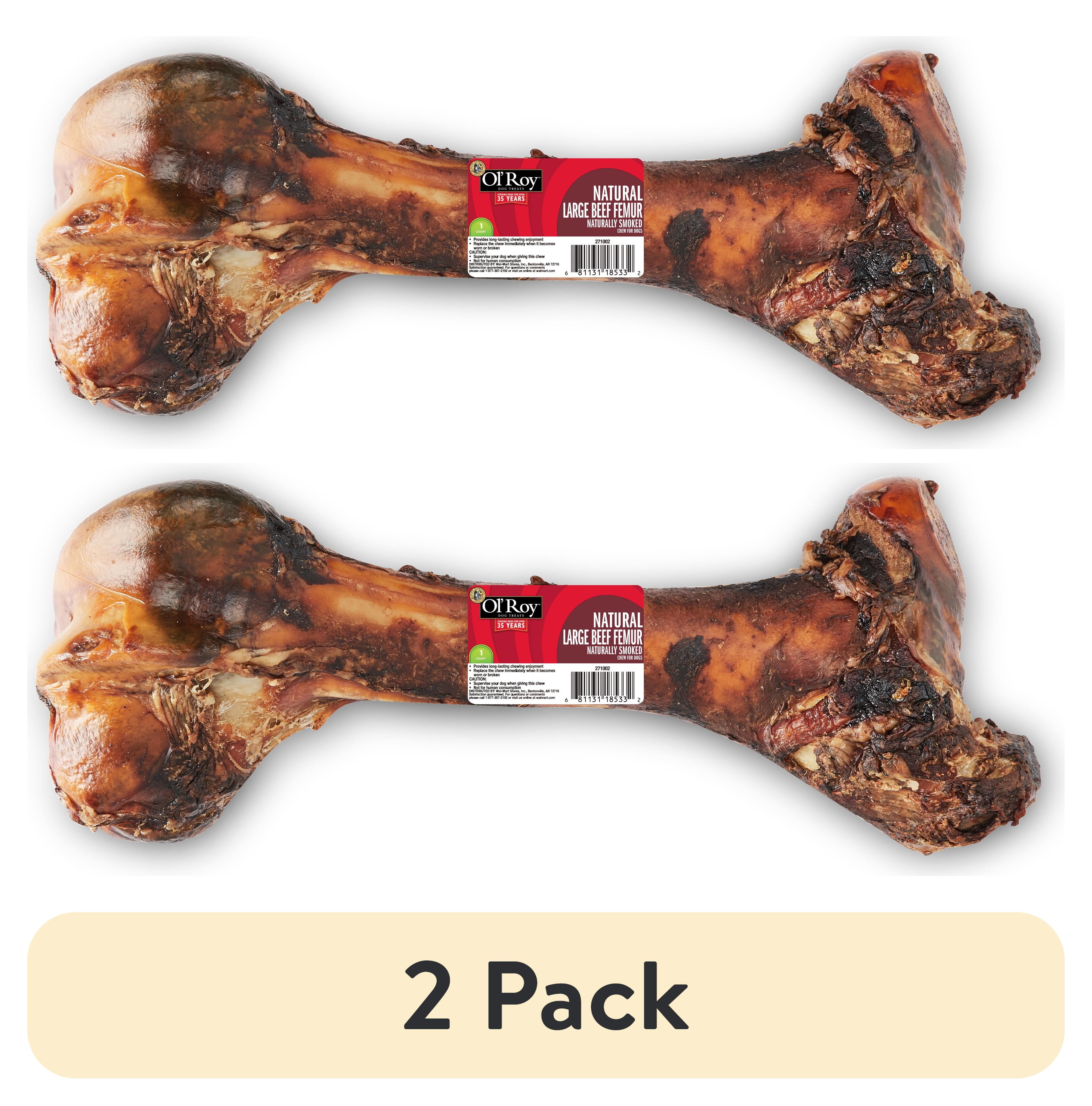 (2 pack) Ol' Roy Natural Large Beef Femur, Naturally Smoked, Chews for ...