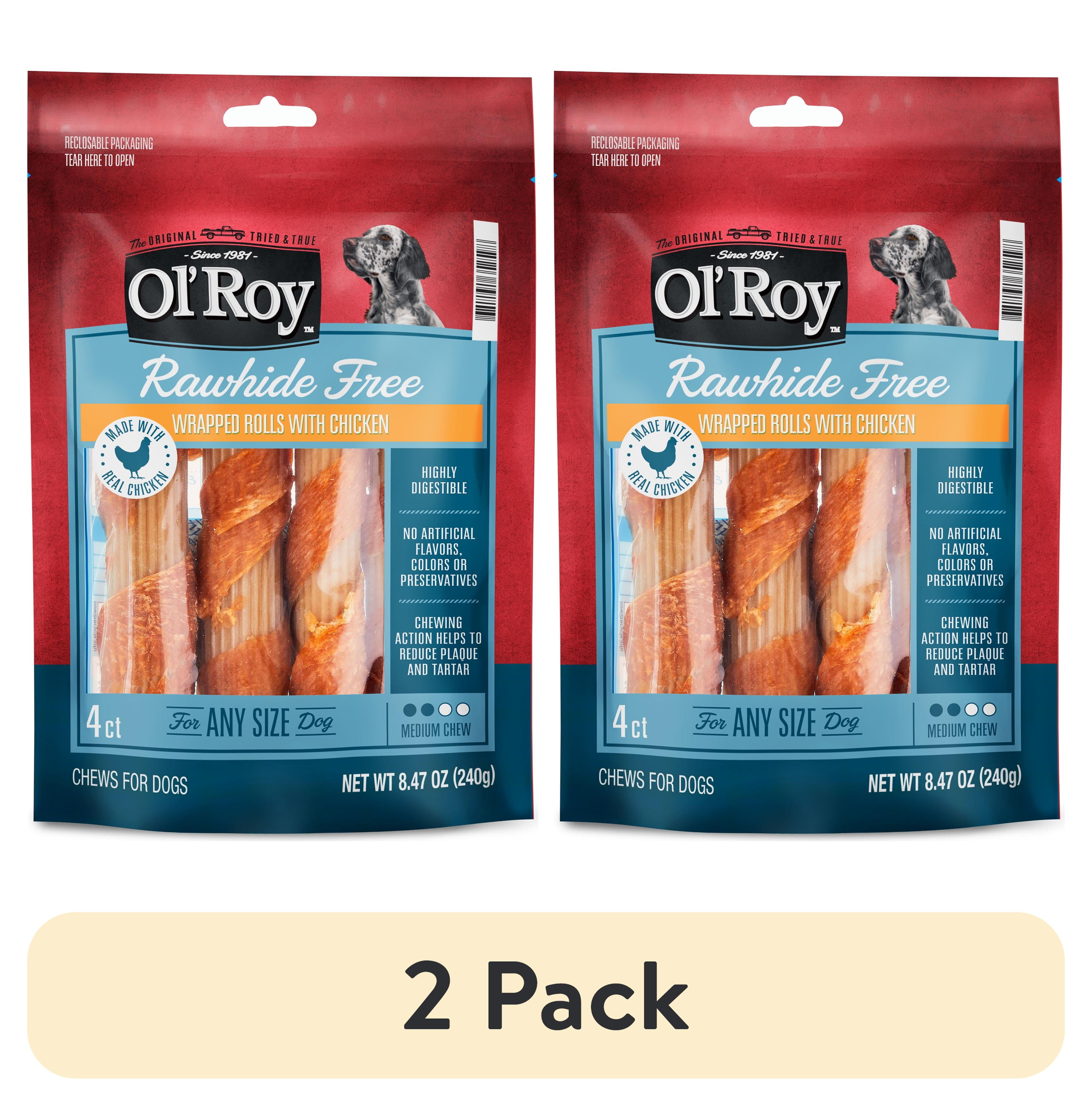 (2 pack) Ol' Roy Rawhide Free Wrapped Rolls with Chicken, 4 Count ...
