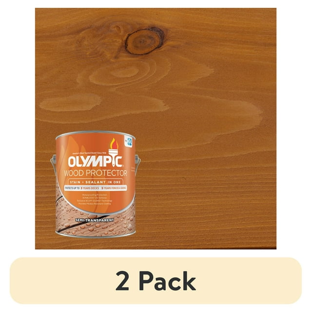 (2 pack) Olympic 1 Gallon Cedar Semi-Transparent Exterior Wood Stain ...