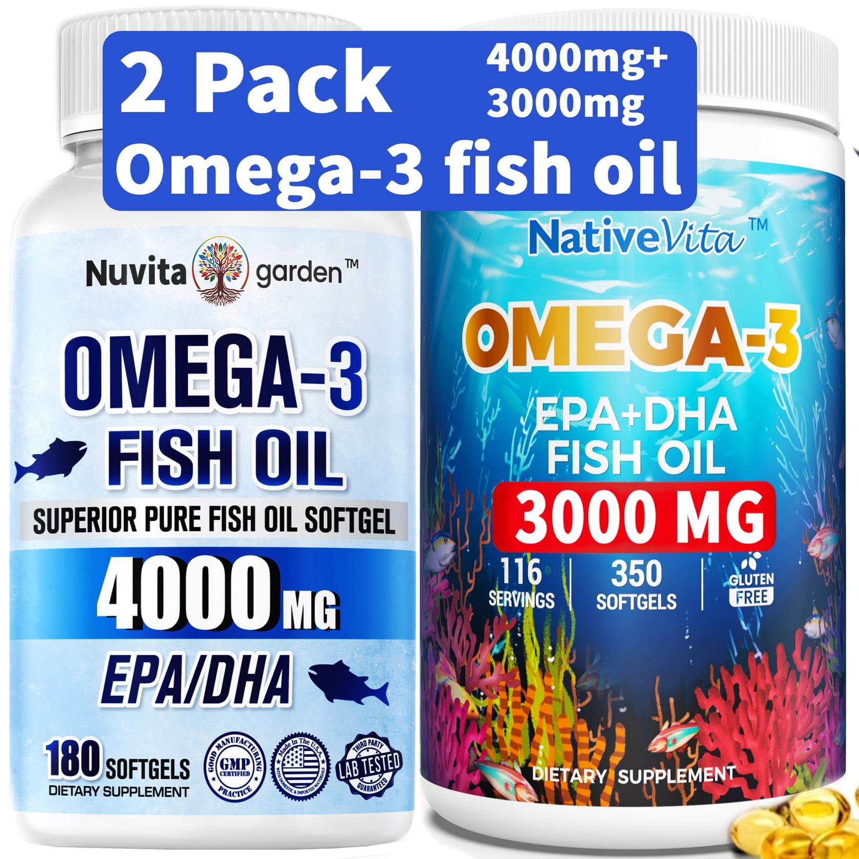 (2 pack) Omega 3 Fish Oil Softgels,Rich in Omega-3 Acid Facts, 4000mg ...